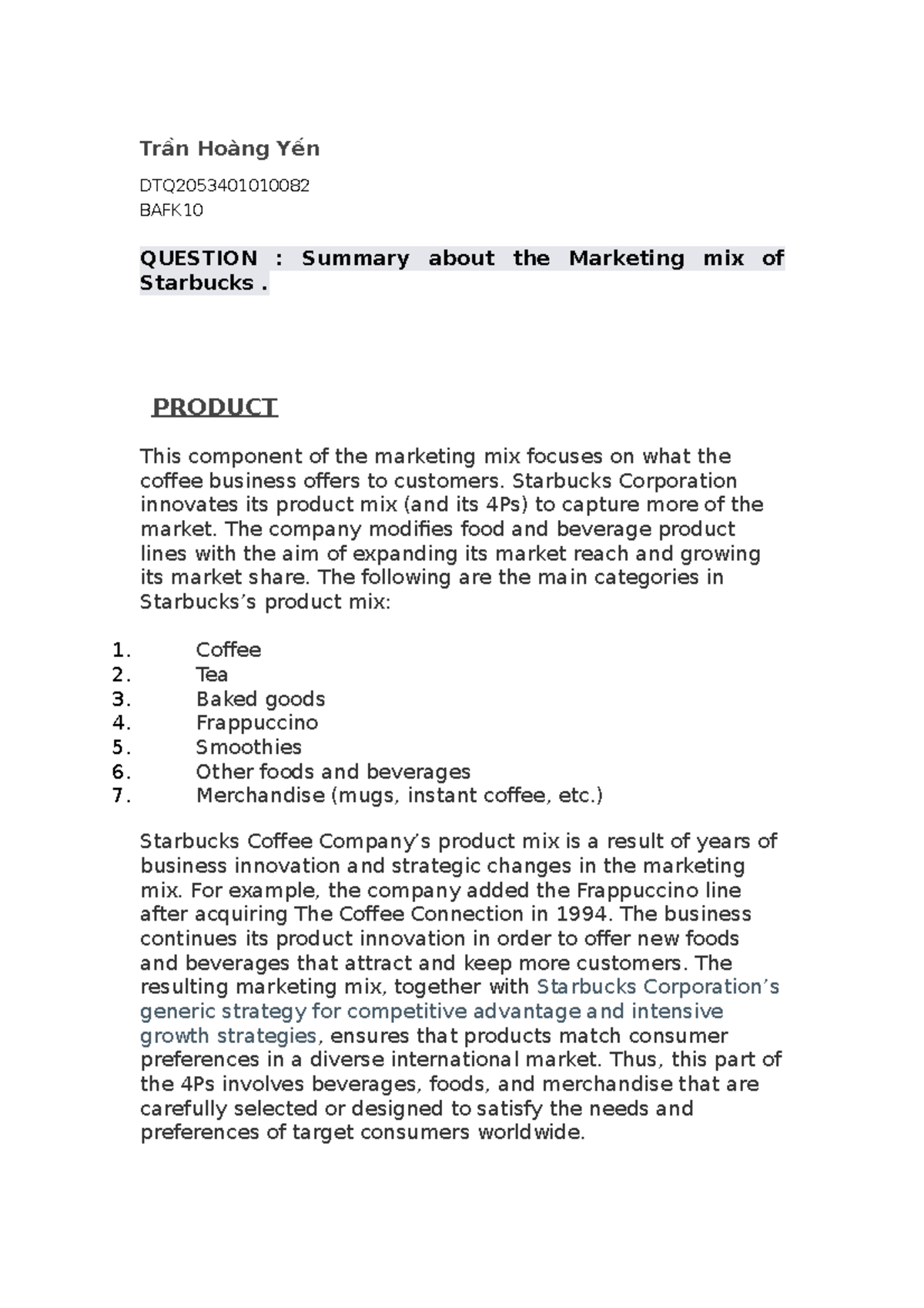 Trần Hoàng Yến Marketing 03 - Trần Hoàng Yến DTQ BAFK QUESTION ...