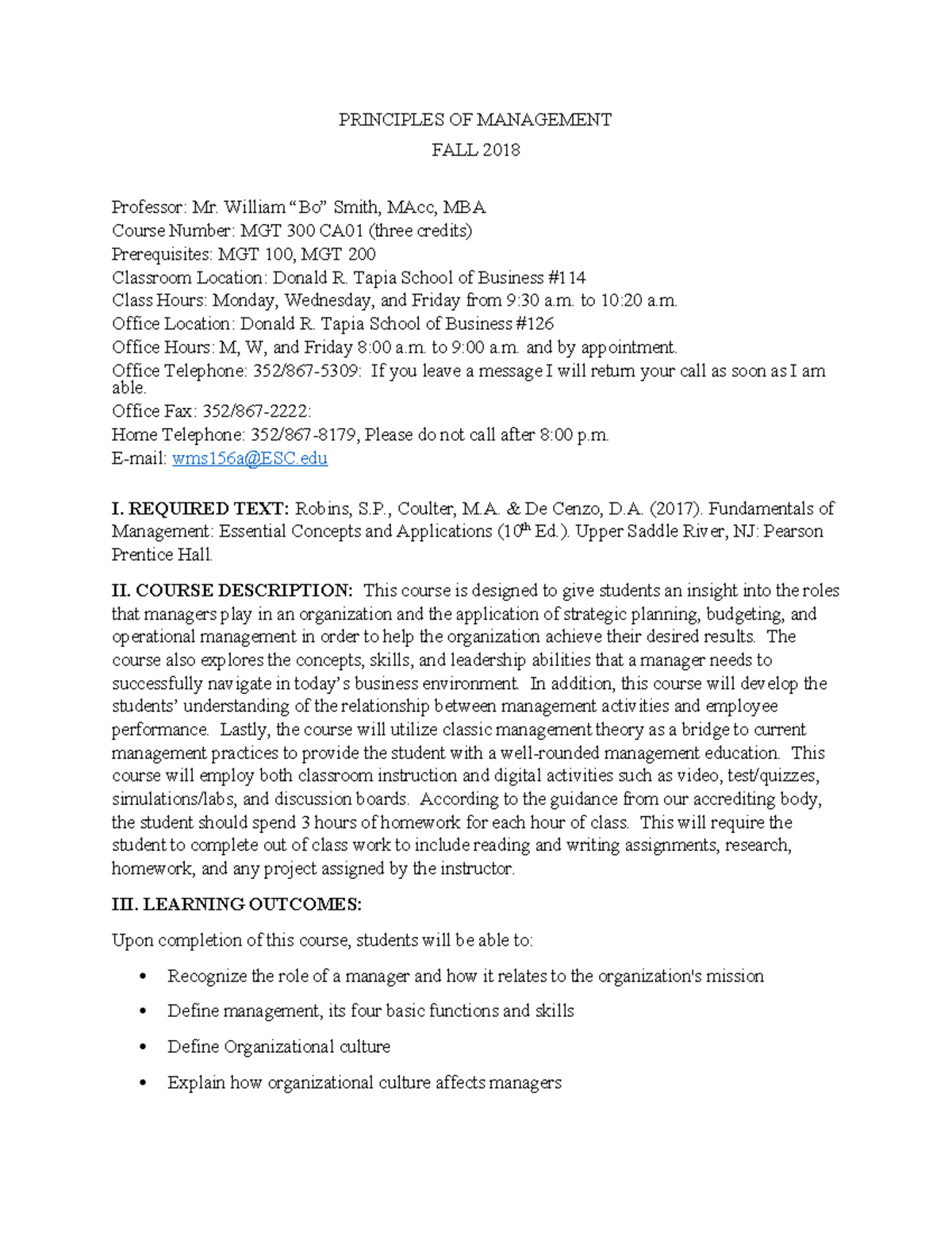 Final Principles OF Management Syllabus 19 Aug - PRINCIPLES OF ...
