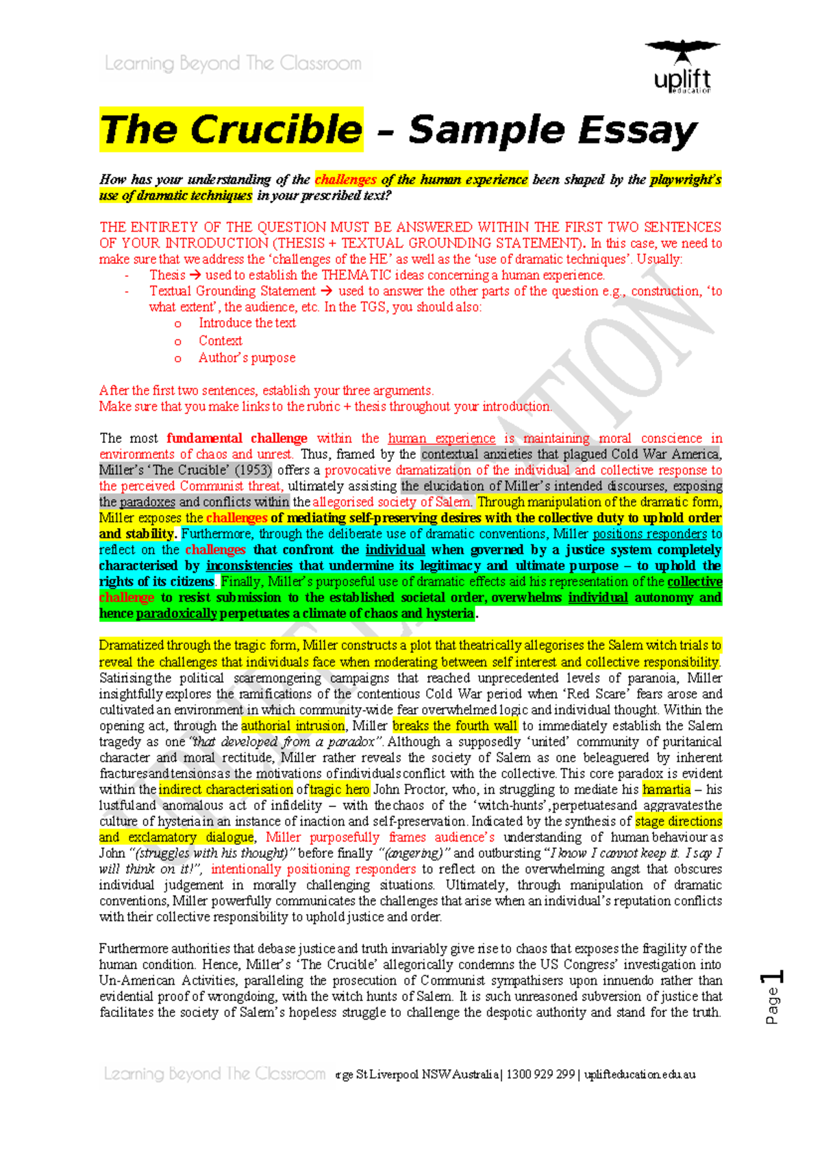 The Crucible - Context & Act 1 ( Notes) - Page 1 The Crucible – Sample ...