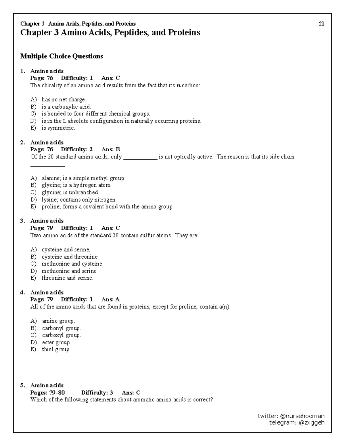 Chapter 3 Biochemistry Exam Amino Acids Peptides and Proteins - Chapter ...