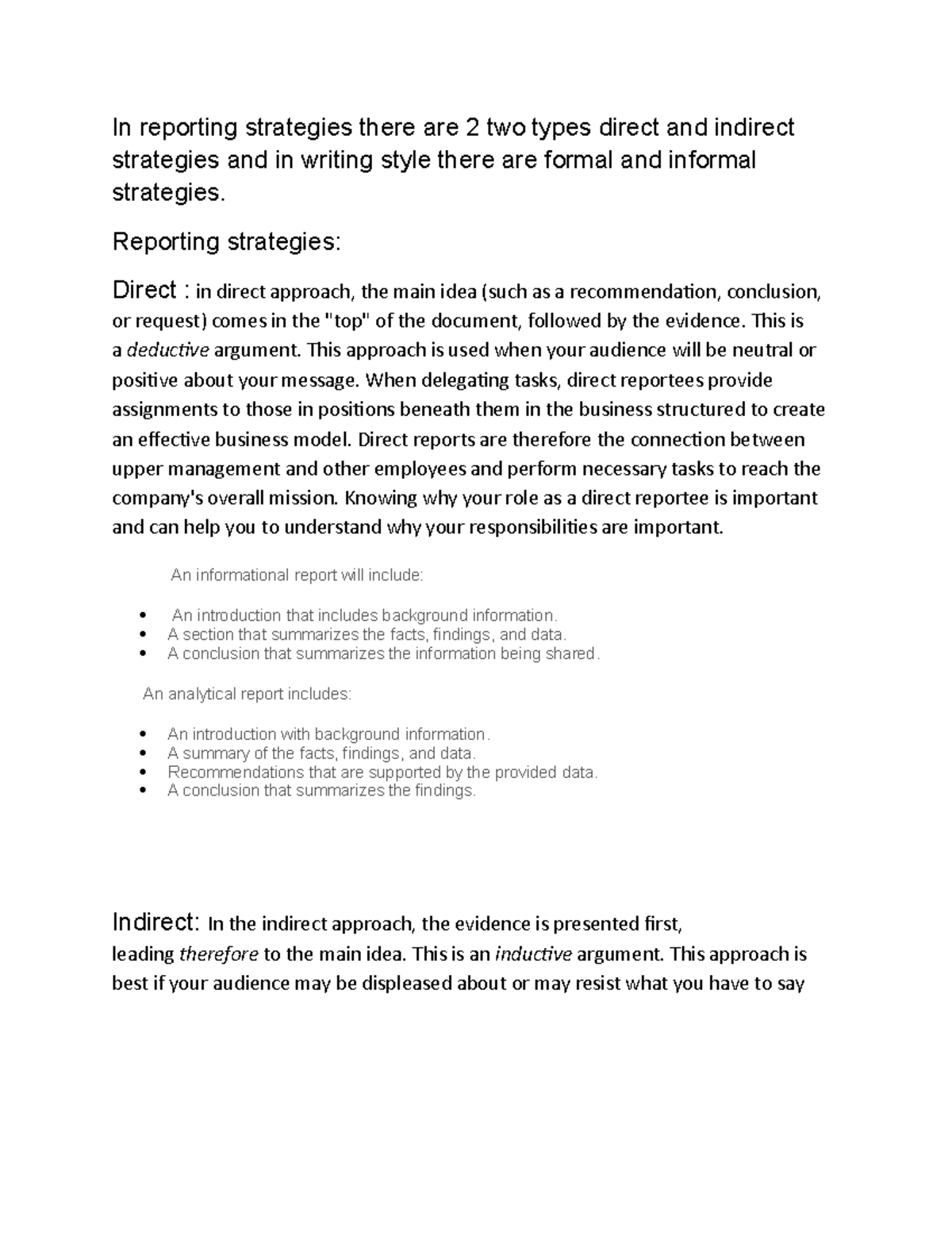 Reporting style - In reporting strategies there are 2 two types direct ...