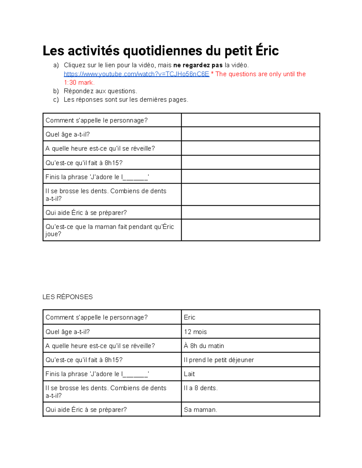 (Listening Practice) Écoute Les activités quotidiennes du petit Éric ...
