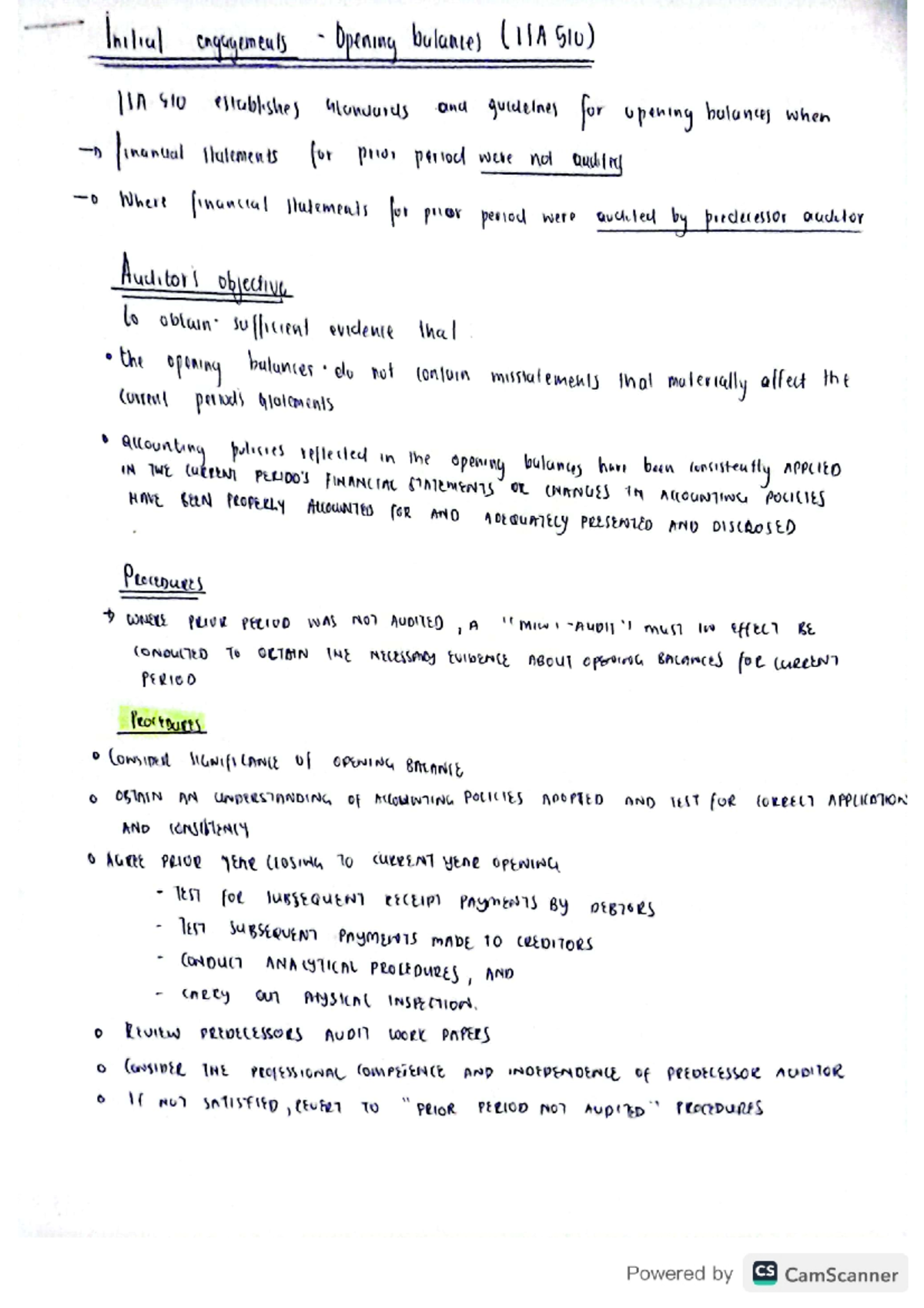 Personal ISA 510 summary - Initial engagements . Opening balance) (11A ...