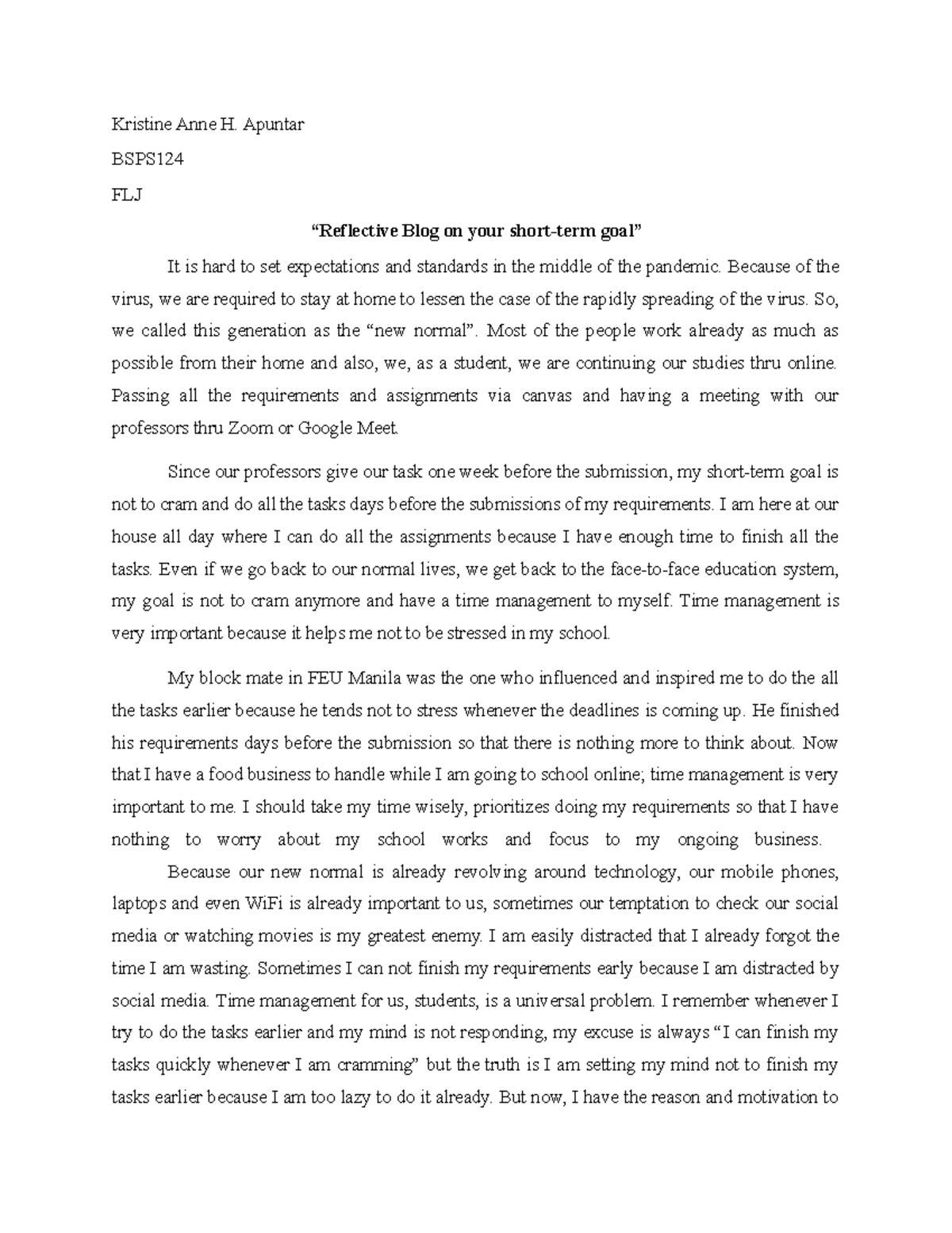 BK2 Reflective Blog on your short term goal - Kristine Anne H. Apuntar ...