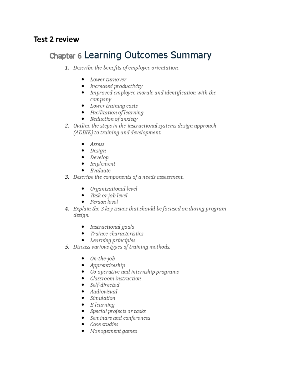 Test 2 review - Help for the tests - Test 2 review Chapter 6 Learning ...