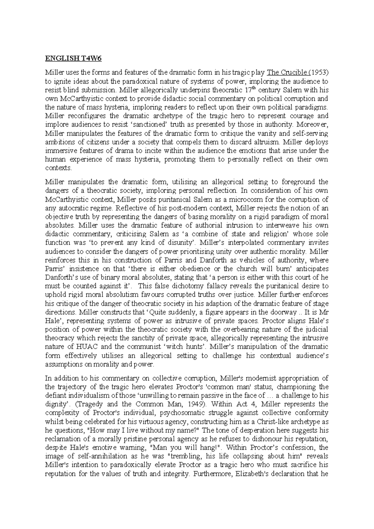 English T4W6 - ENGLISH T4W Miller uses the forms and features of the ...