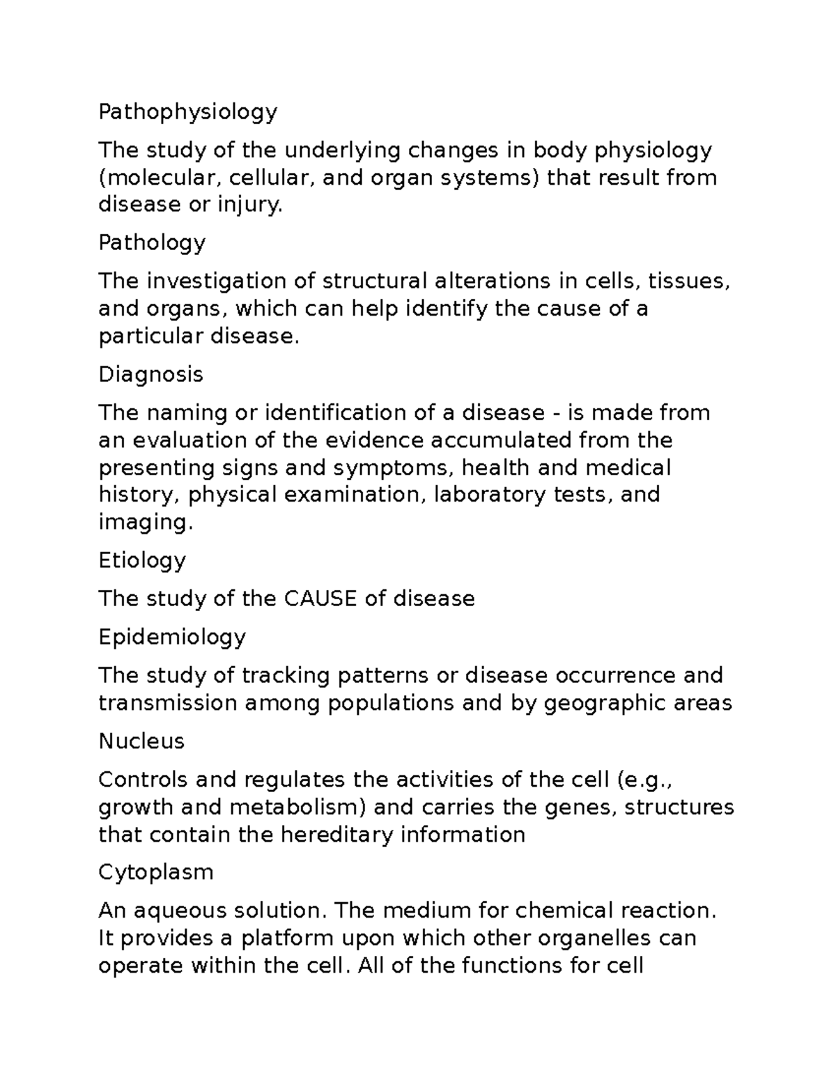 Pathophysiology - lecture wk5-10 - Pathophysiology The study of the ...