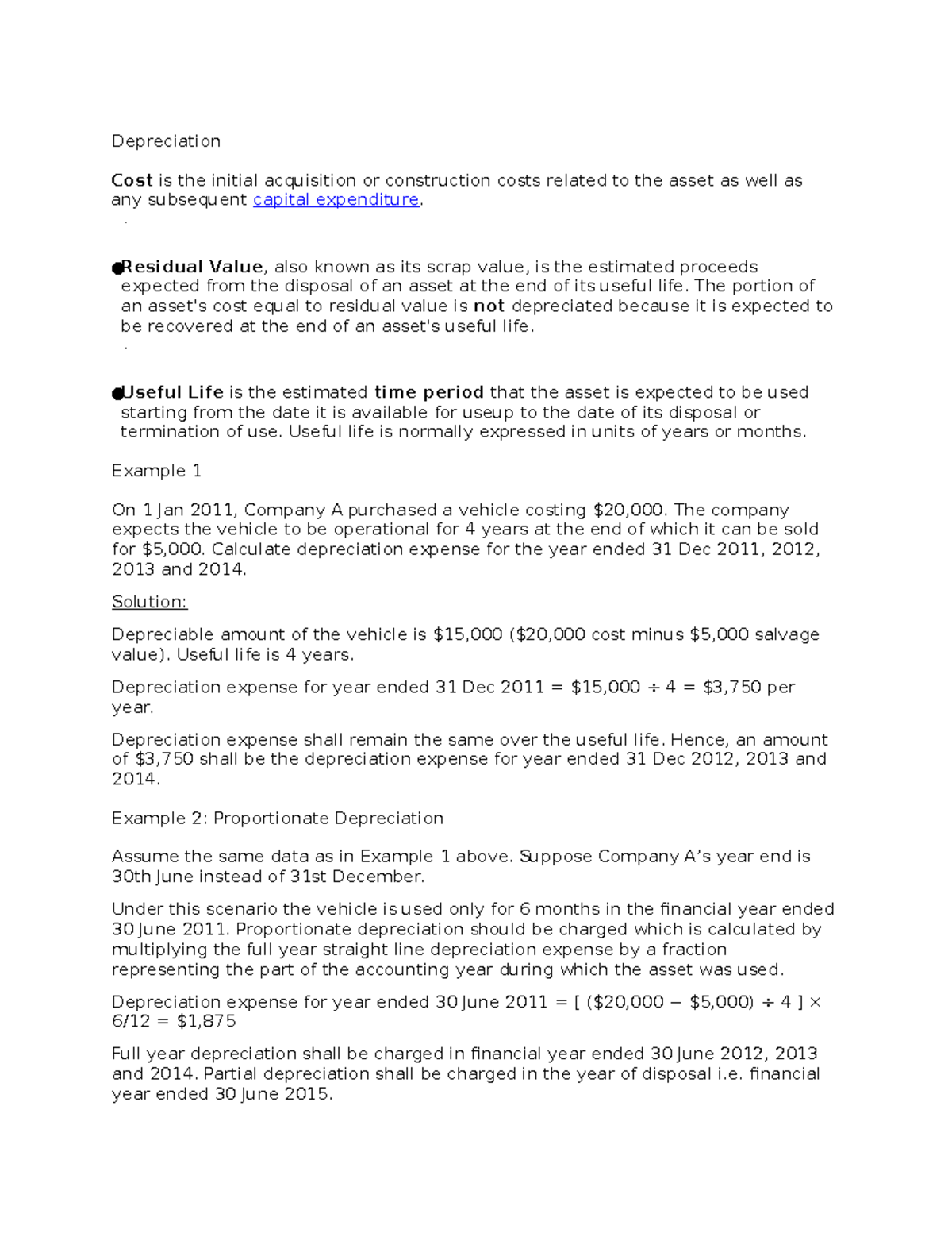 Example of depreciation - Depreciation Cost is the initial acquisition ...