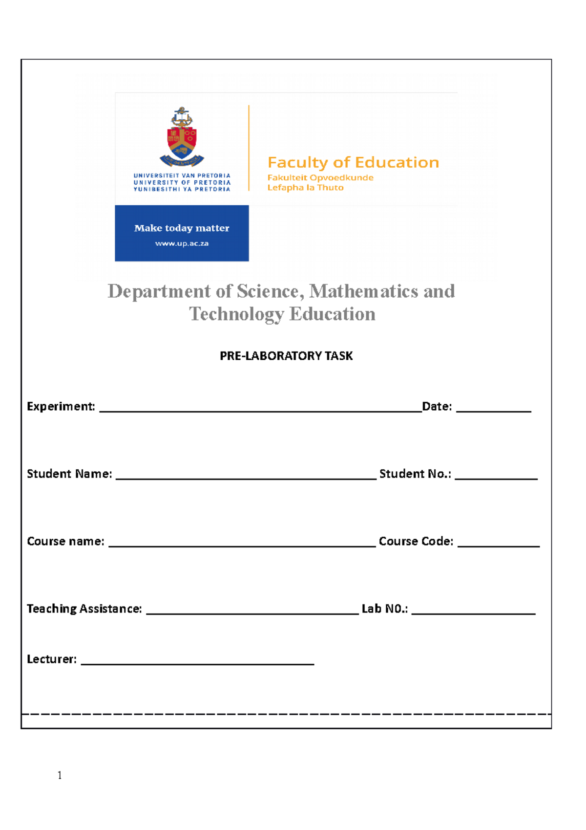 Pre-lab template - Help - PRE-LABORATORY TASK Experiment: - Studocu