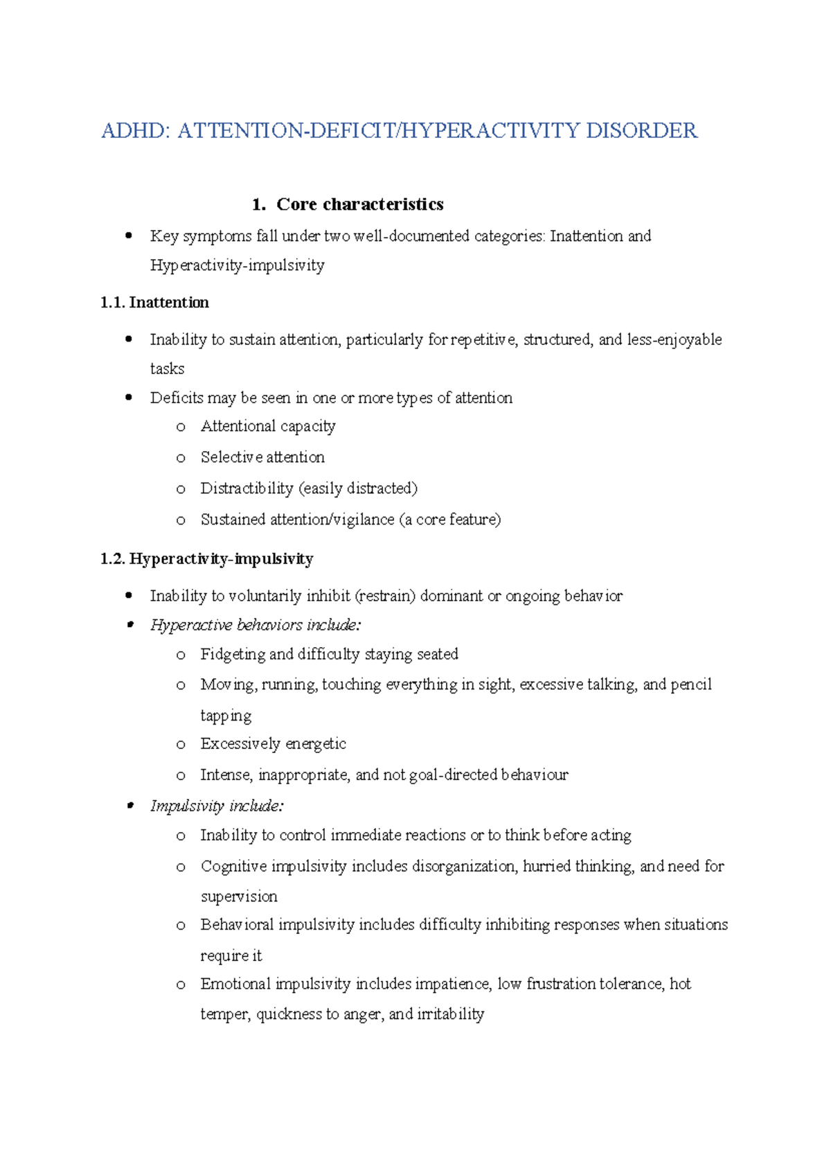 ADHD (Final) - ADHD summary - ADHD: ATTENTION-DEFICIT/HYPERACTIVITY ...