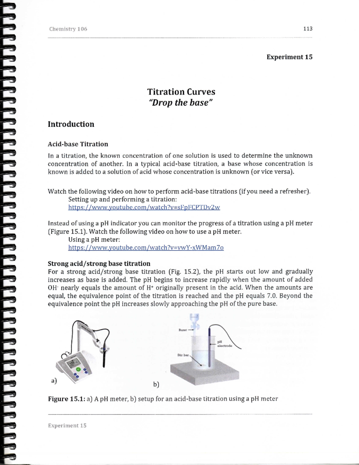 Experiment 15 - Chemistry 106 Introduction Titration Curves "Drop the ...