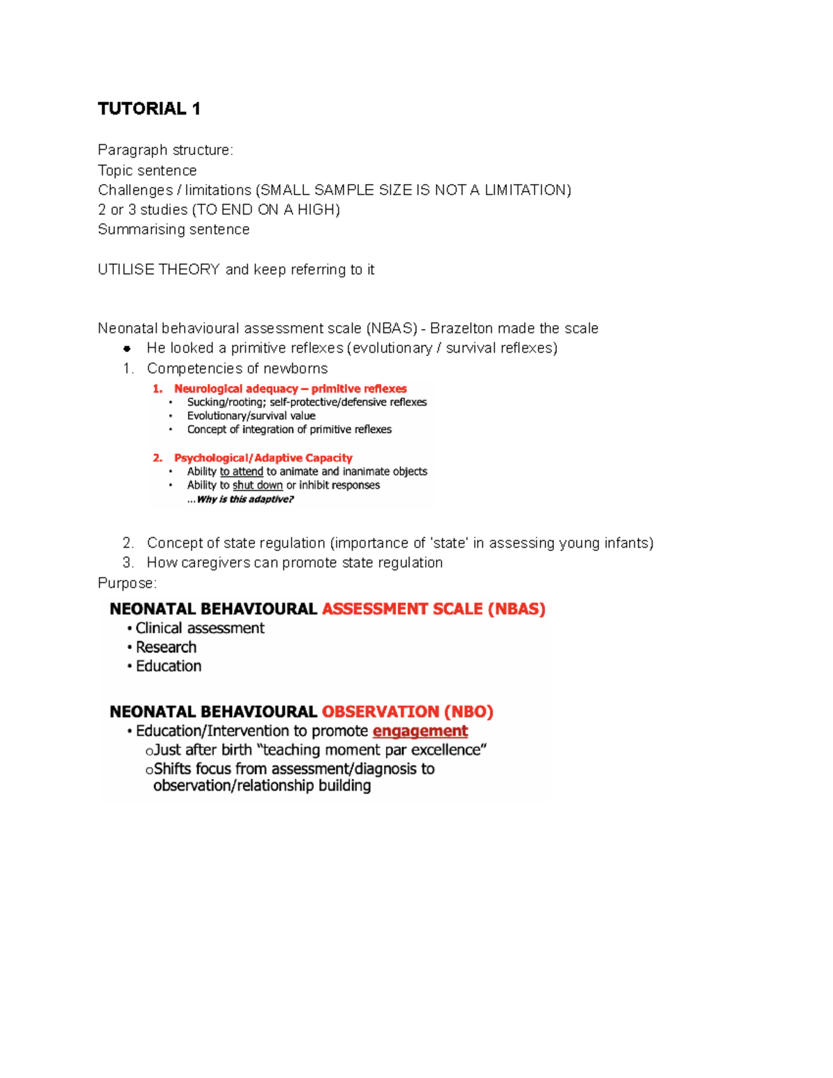 Developmental psych - tutorial notes - TUTORIAL 1 Paragraph structure ...