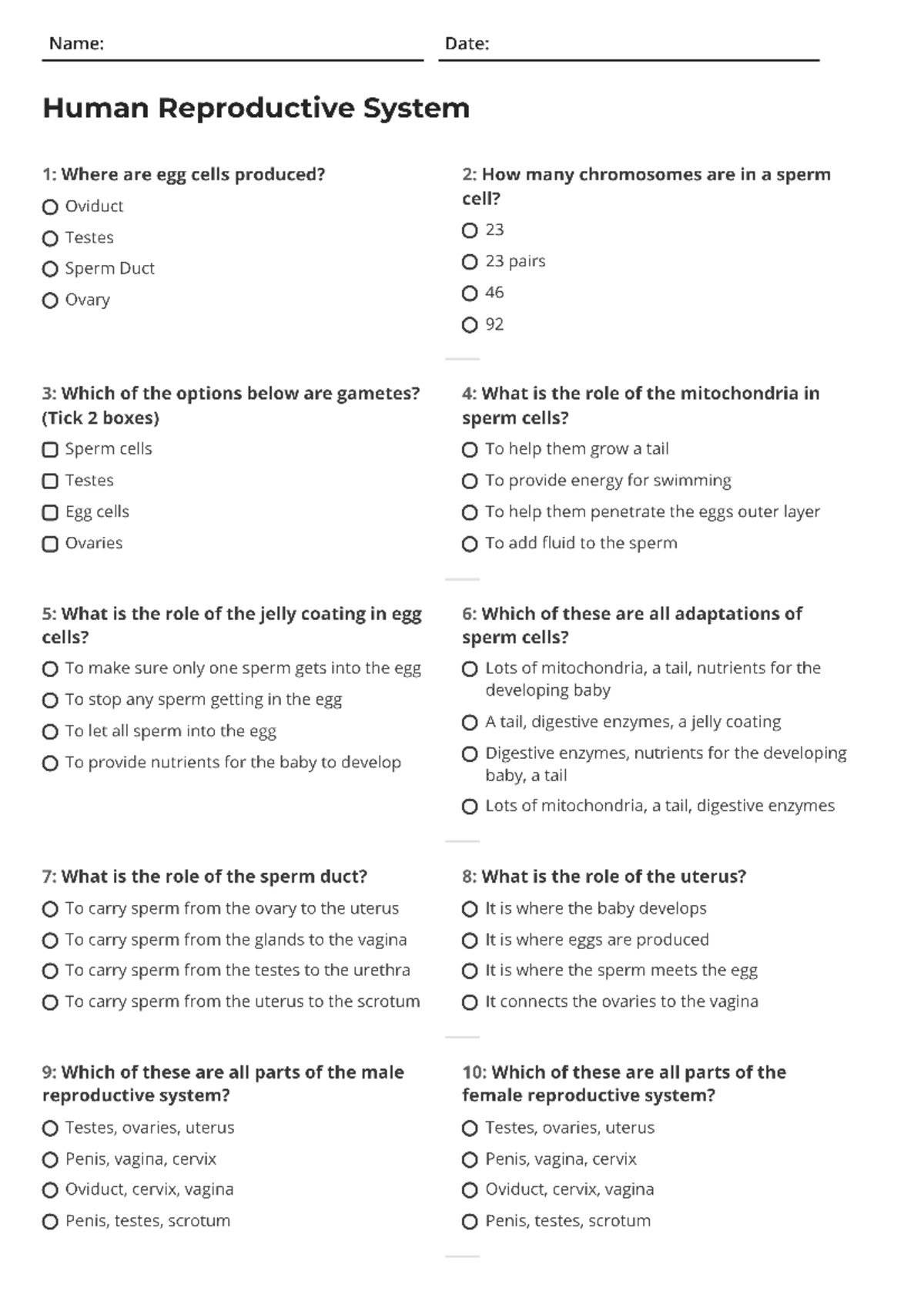 Human Reproductive System exit quiz questions - Studocu