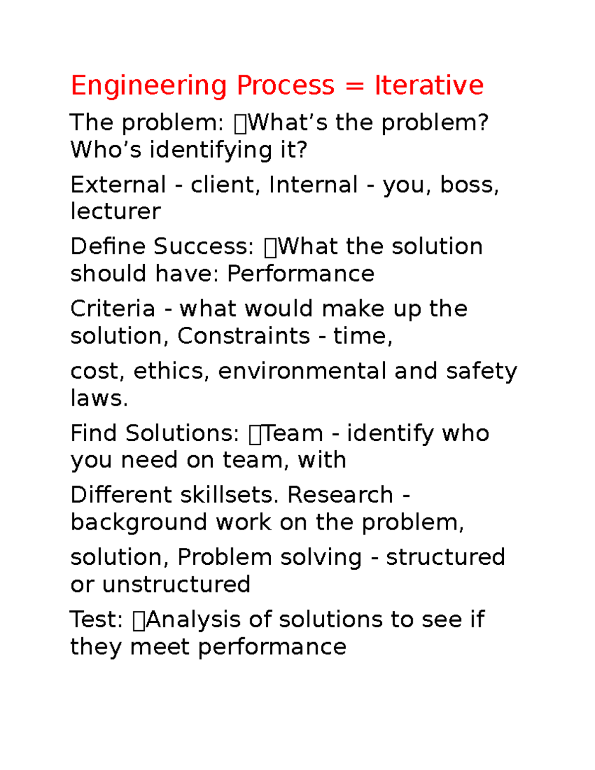 Cheatsheet for test - Engineering Process Iterative The problem: the ...