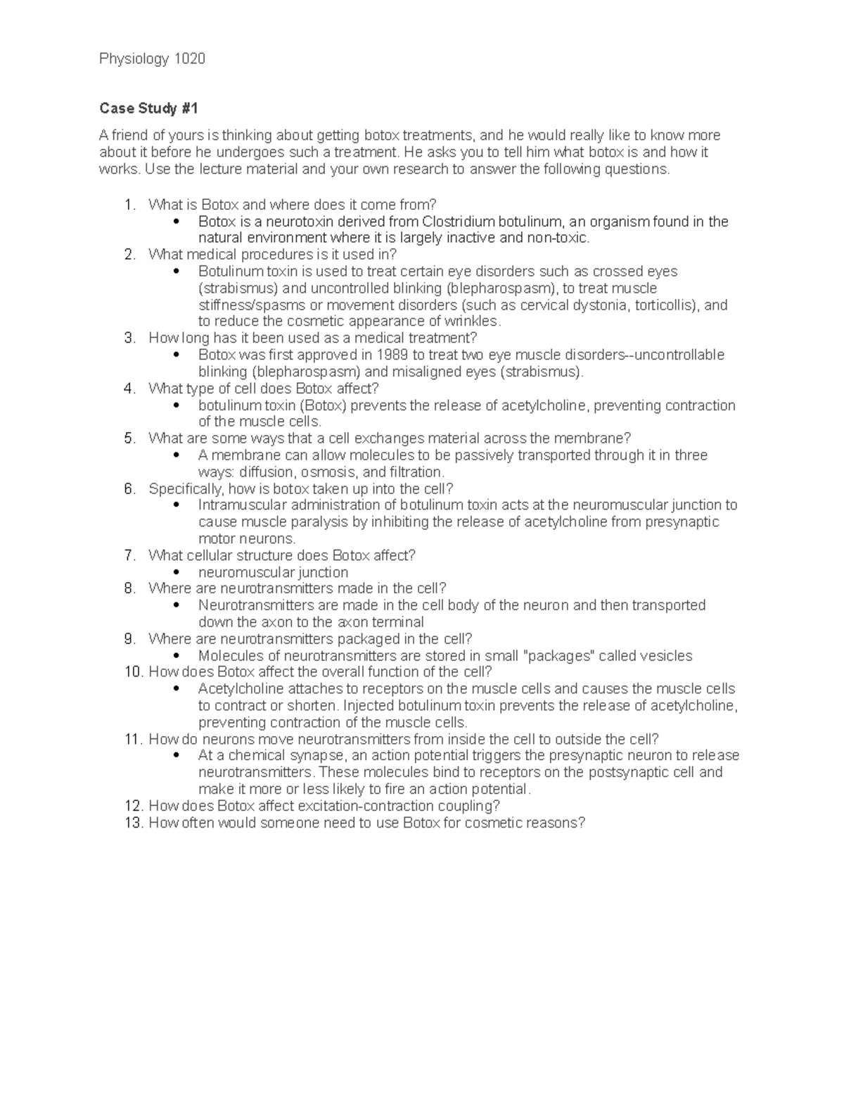 Case Study - Physiology 1020 Case Study # A friend of yours is thinking ...