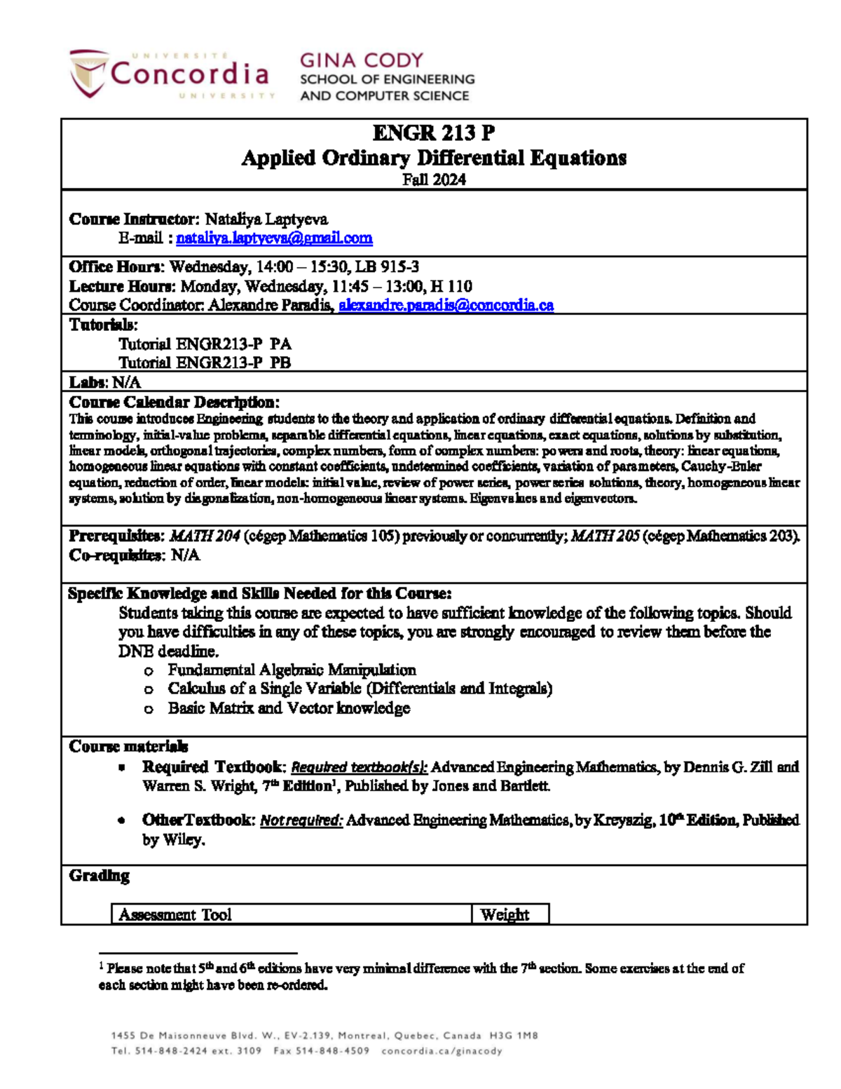 Course Outline Fall 2024 - ENGR213-P - UNIVERSITE GINA CODY Concordia ...