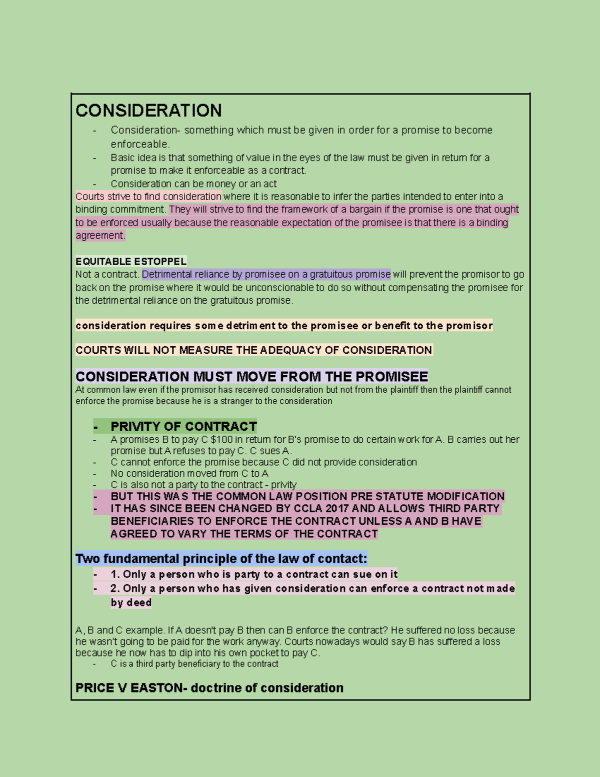 Consideration - CONSIDERATION Consideration- something which must be given in order for a ...