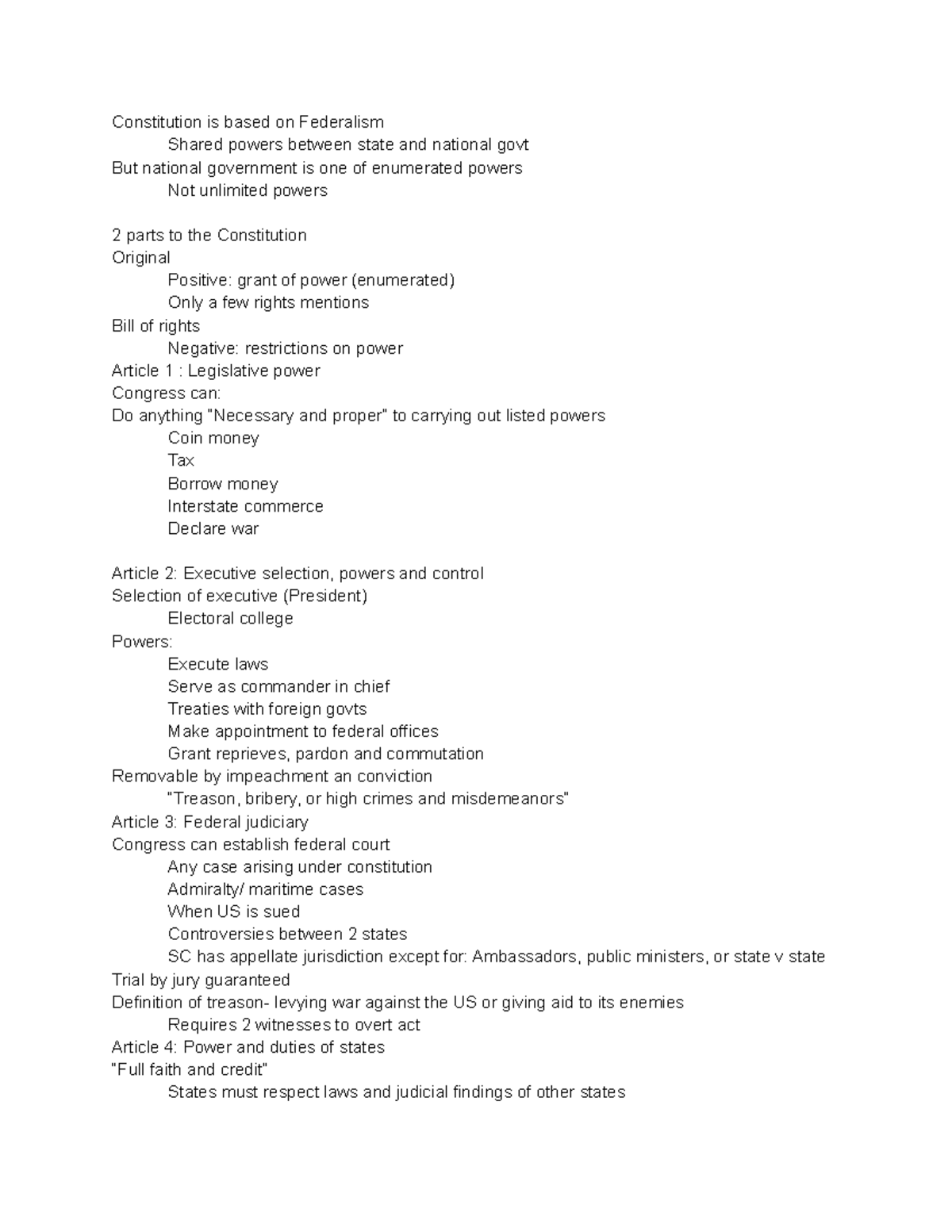 Lecture Notes - Constitution is based on Federalism Shared powers ...
