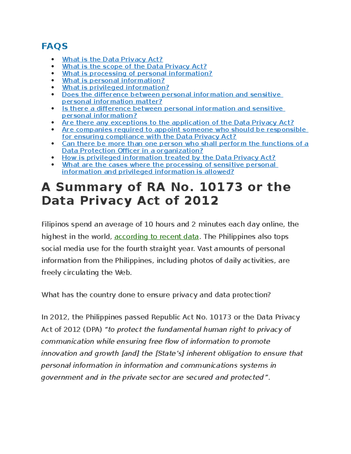 All abount Data Privacy Act - FAQS What is the Data Privacy Act? What ...