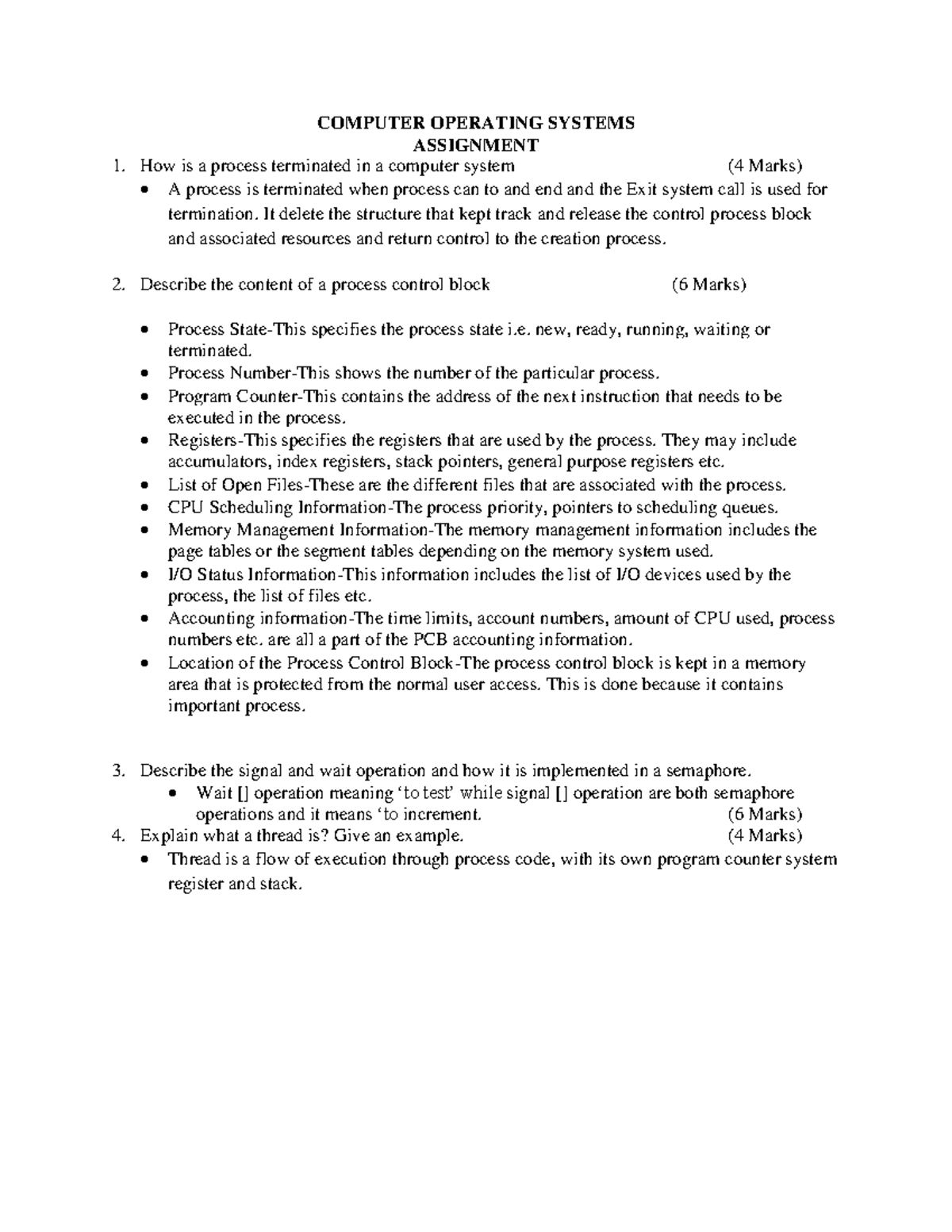 Operating Systems Assignment Computer Operating Systems Assignment How Is A Process Terminated