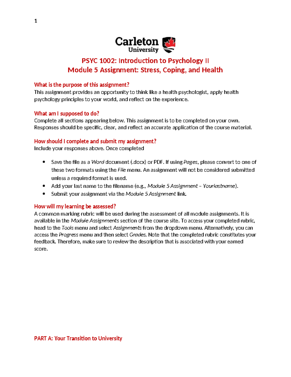 Module 5 Assignment - PSYC 1002: Introduction to Psychology II Module 5 ...