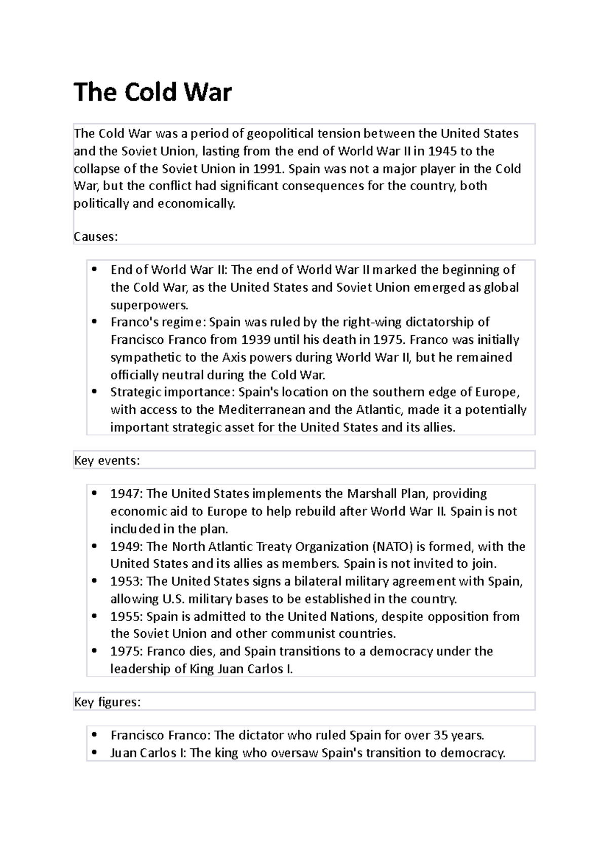 The Cold War in Spain - The Cold War The Cold War was a period of ...