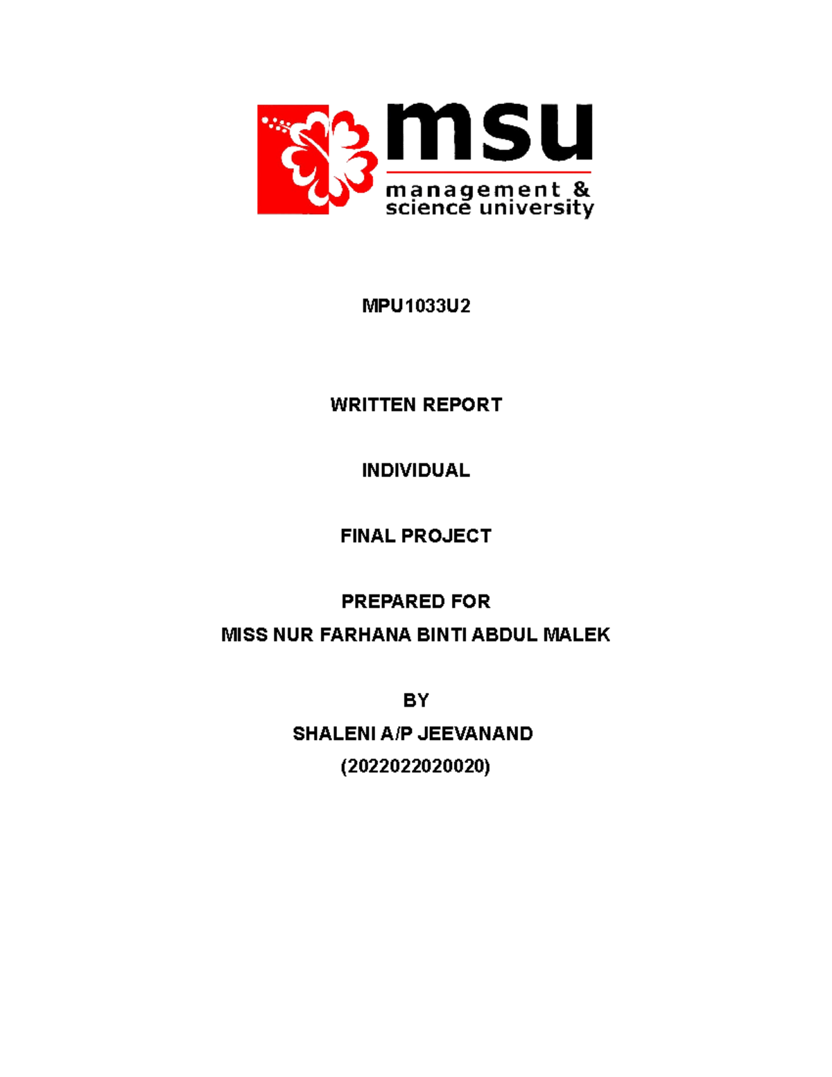 Untitled document - MPU1033U WRITTEN REPORT INDIVIDUAL FINAL PROJECT ...