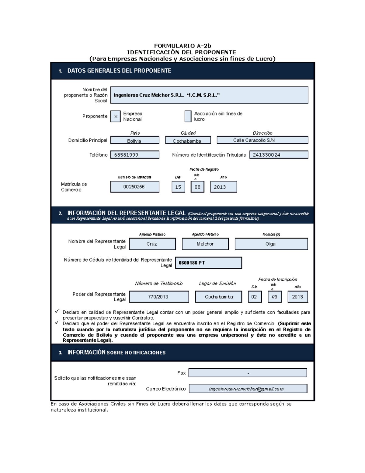 Formulario A -2B ICM - FORMULARIO A-2b IDENTIFICACIÓN DEL PROPONENTE (Para Empresas Nacionales y ...