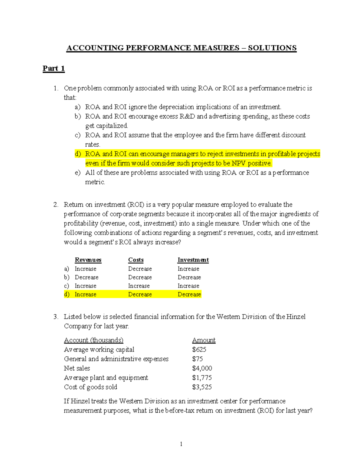 12 Accounting Performance Measures Solutions - ACCOUNTING PERFORMANCE ...