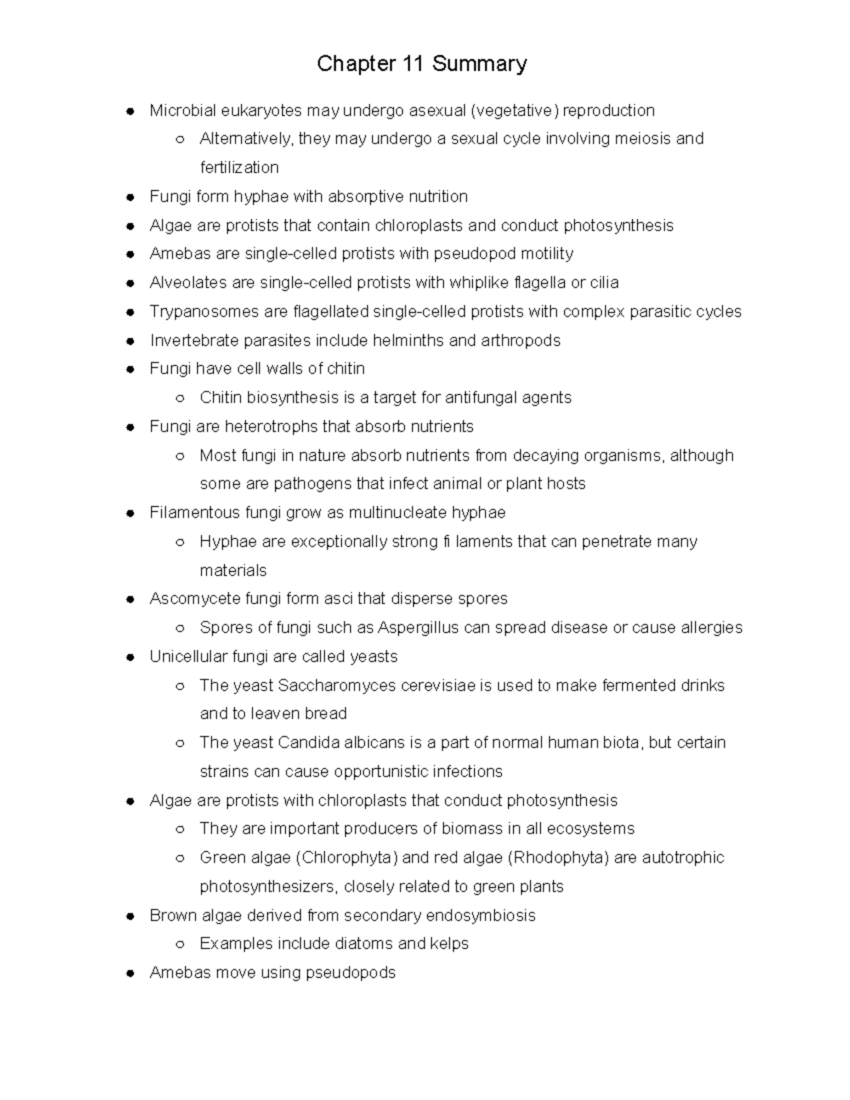 Chapter 11 Summary - Chapter 11 Summary Microbial eukaryotes may ...