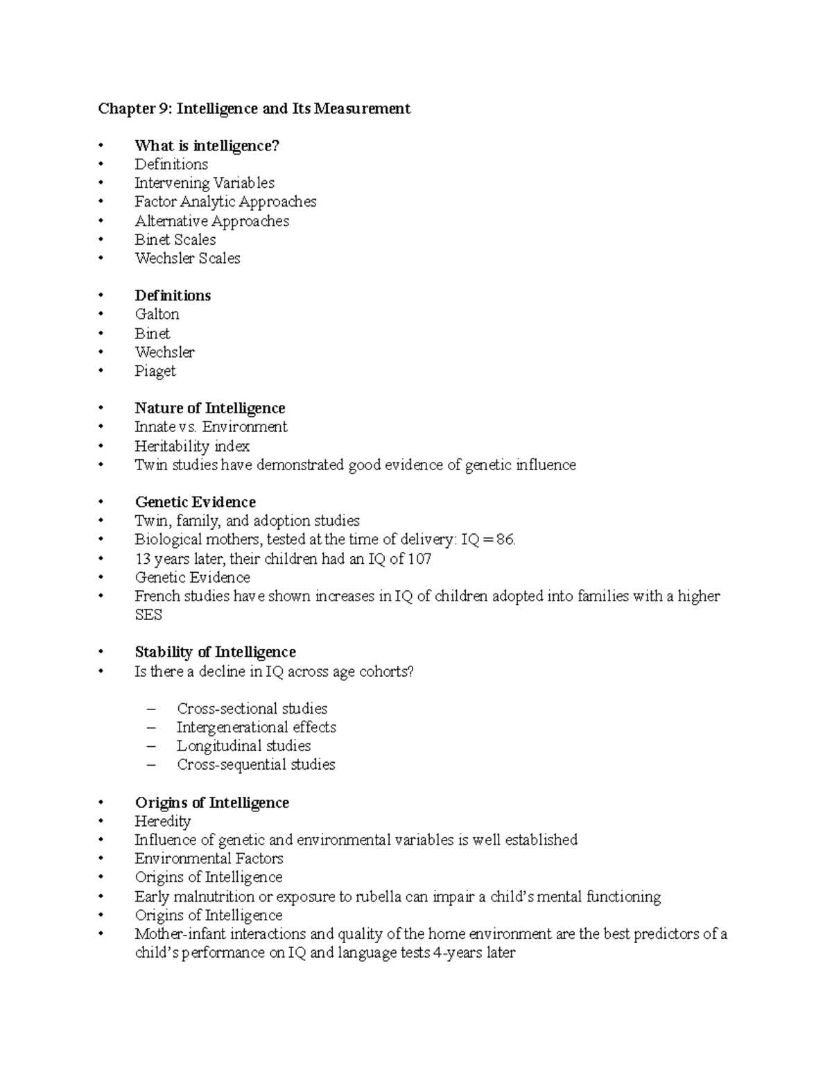 3900Chp9 - chap 9 - Chapter 9: Intelligence and Its Measurement What is ...