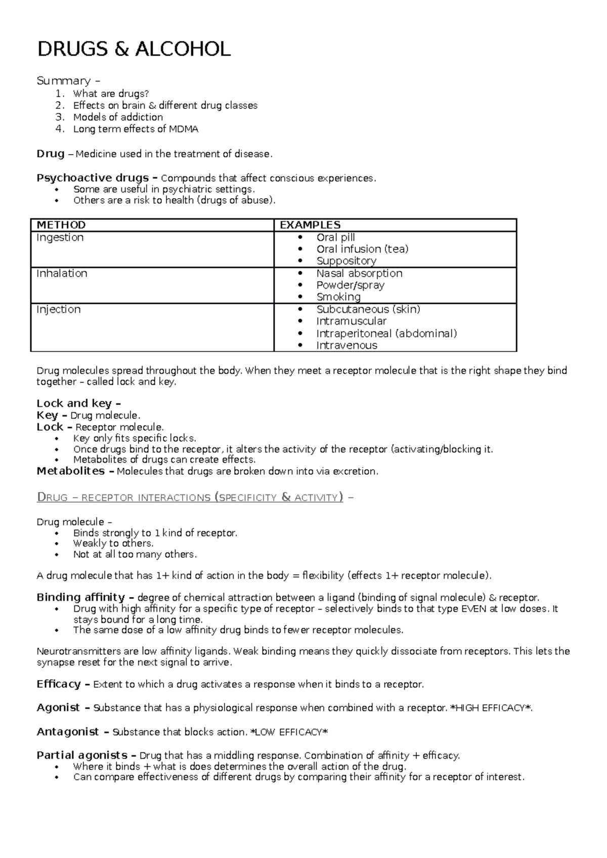 Drugs & Alcohol - DRUGS & ALCOHOL Summary – 1. What are drugs? 2 ...