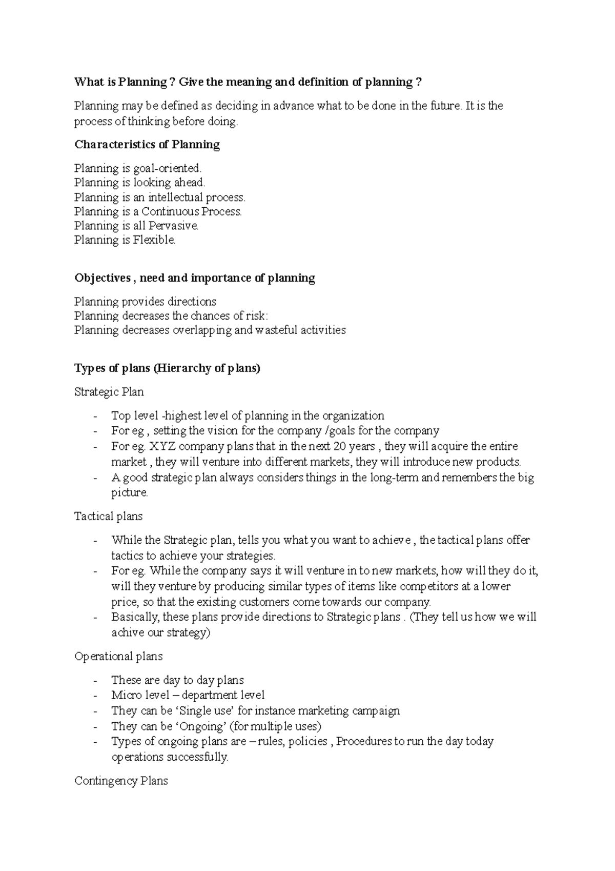 What is Planning - It is the process of thinking before doing ...