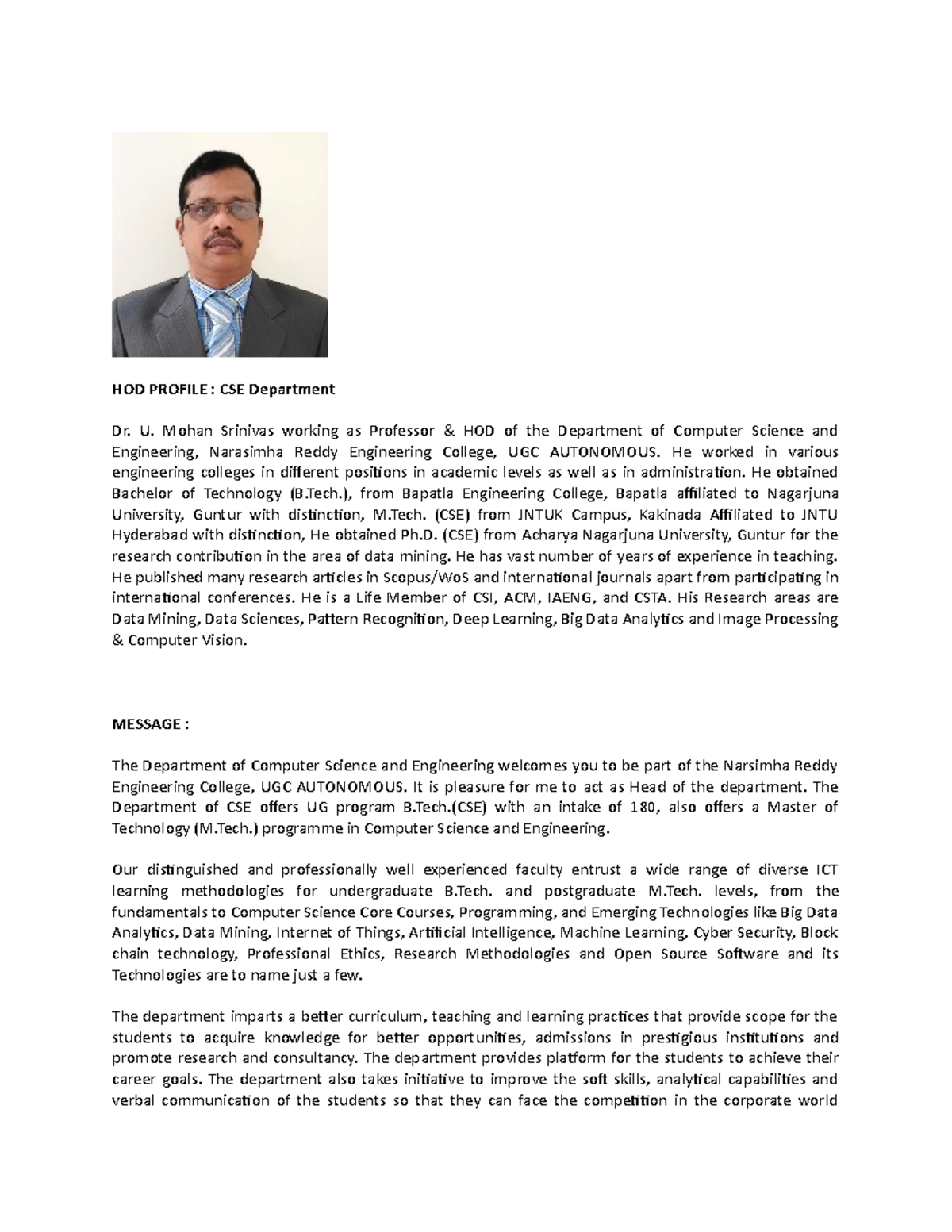 HOD Profile-updated - HOD Profile - data structure - JNTU - StuDocu