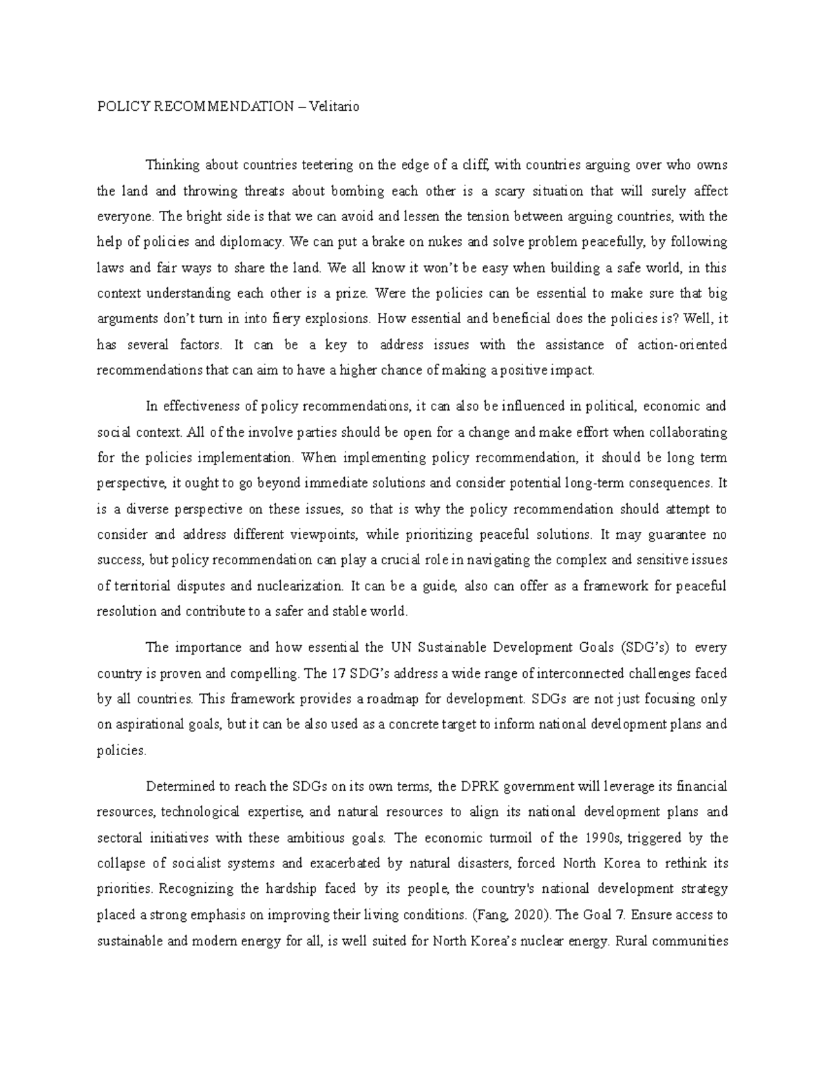 Policy Recommendation - POLICY RECOMMENDATION – Velitario Thinking ...