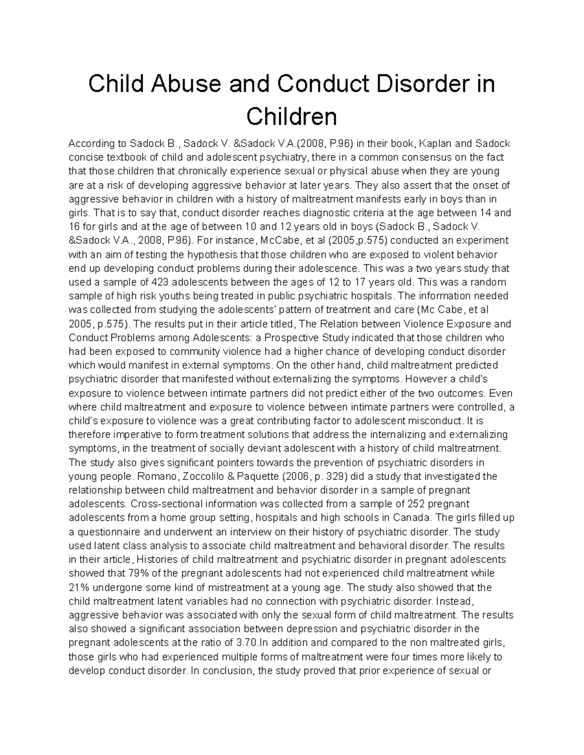 Child Abuse and Conduct Disorder in Children - Child Abuse and Conduct ...