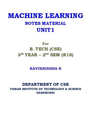 Machine Learning Digital Notes(R18A0526) - DIGITAL NOTES ON MACHINE ...