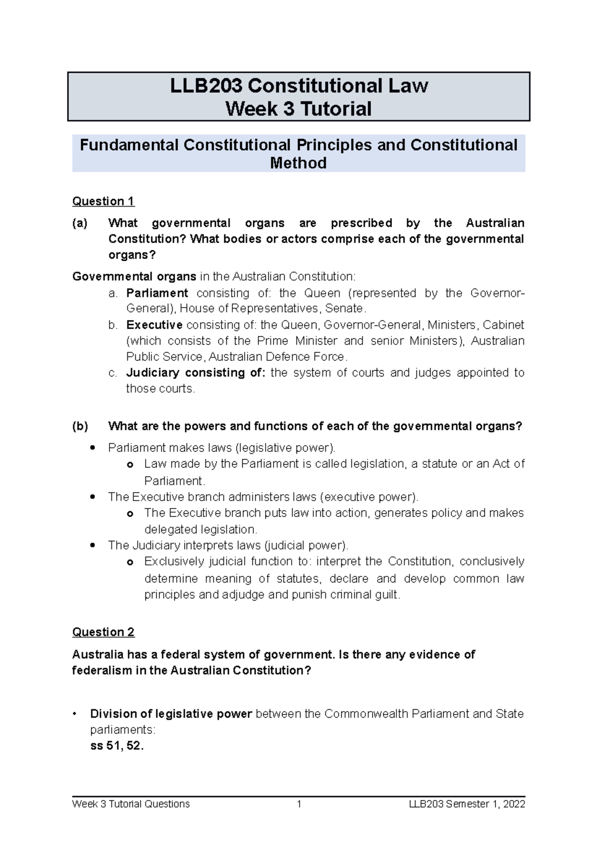 Week 3 - Fundamental Constitutional Principles - LLB203 Constitutional ...