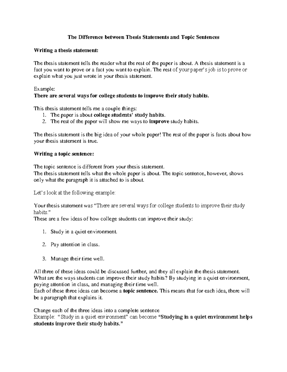 Thesis statement and Topic sentence - The Difference between Thesis ...