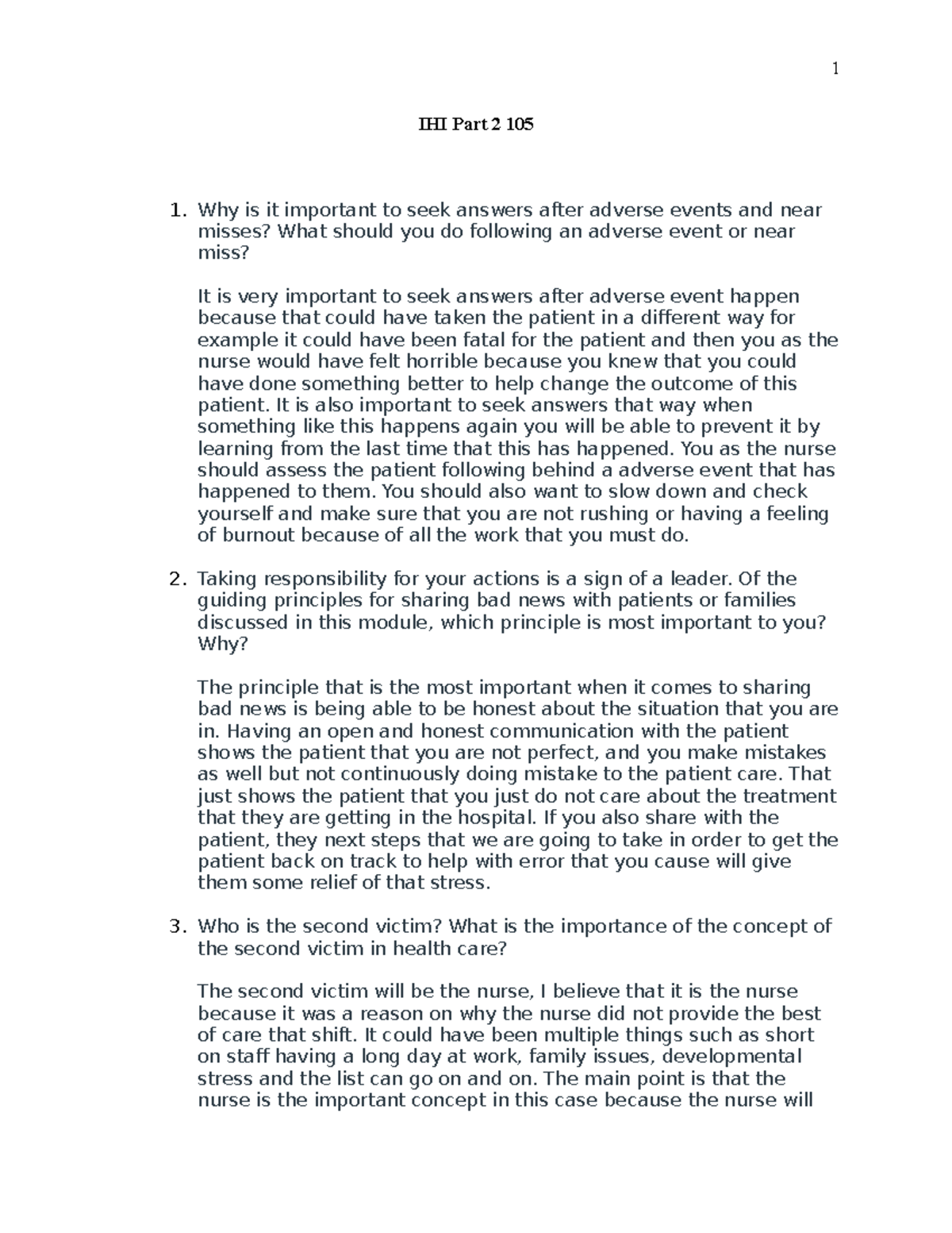IHI PS 105 - IHI 105 - 1 IHI Part 2 105 Why is it important to seek ...