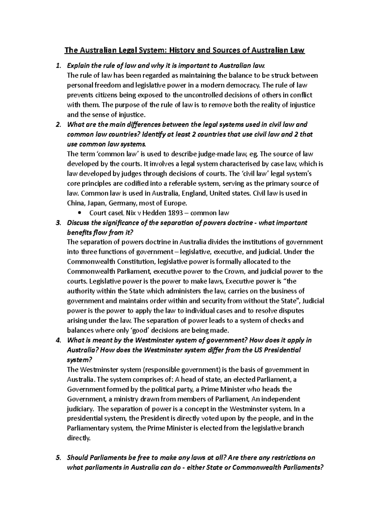 Tutorial 2 answers Australian Legal System - The Australian Legal ...