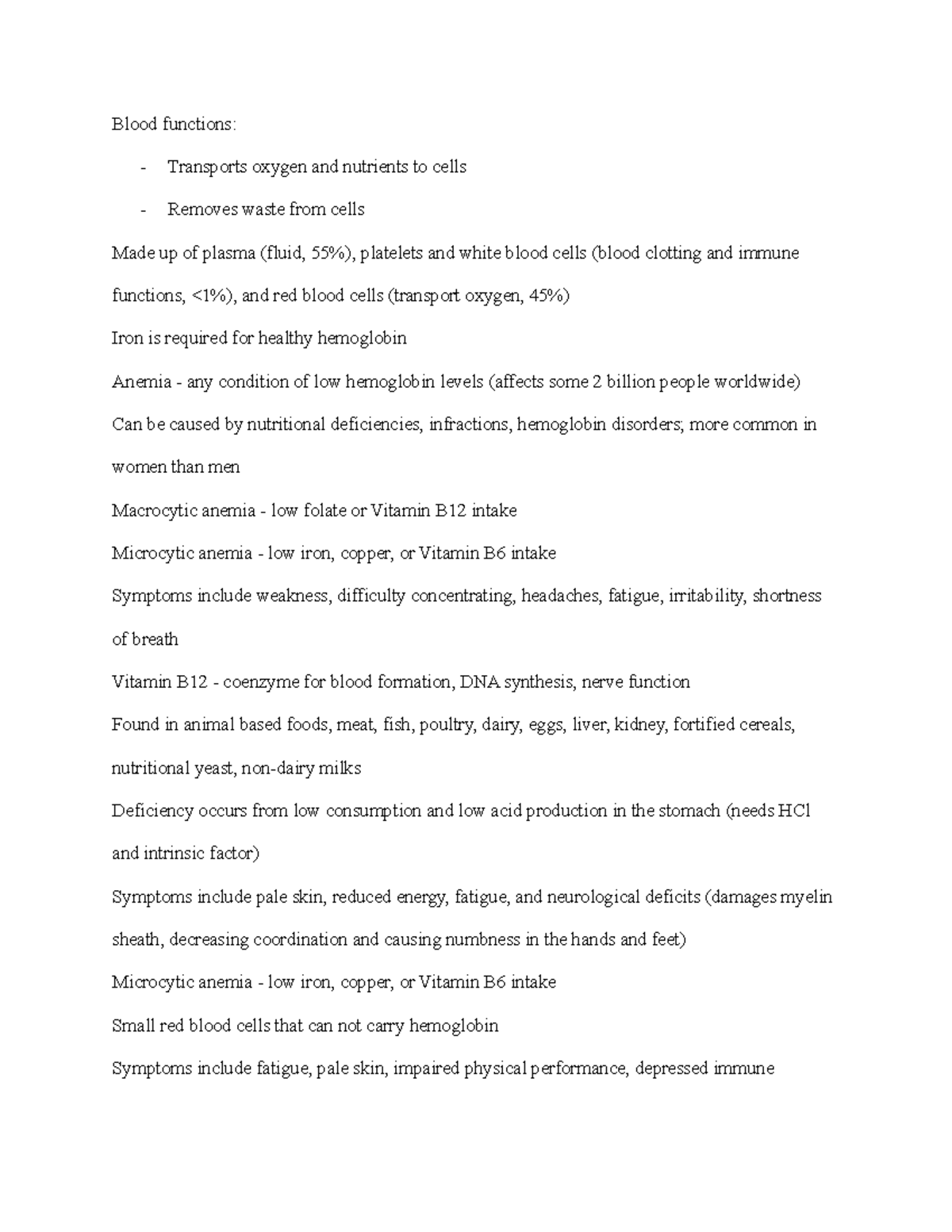 Week 12 - Comprehensive summary of lecture and readings - Blood ...