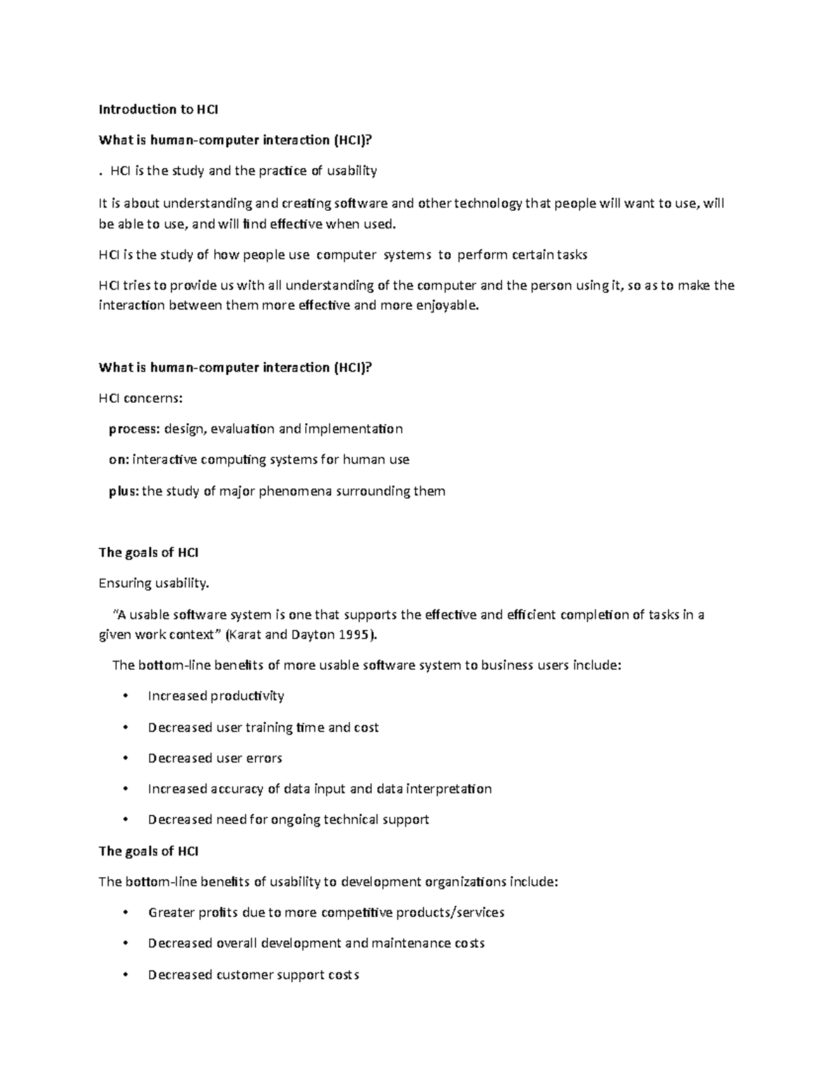 Introduction to HCI - Lecture notes 5 - Introduction to HCI What is ...
