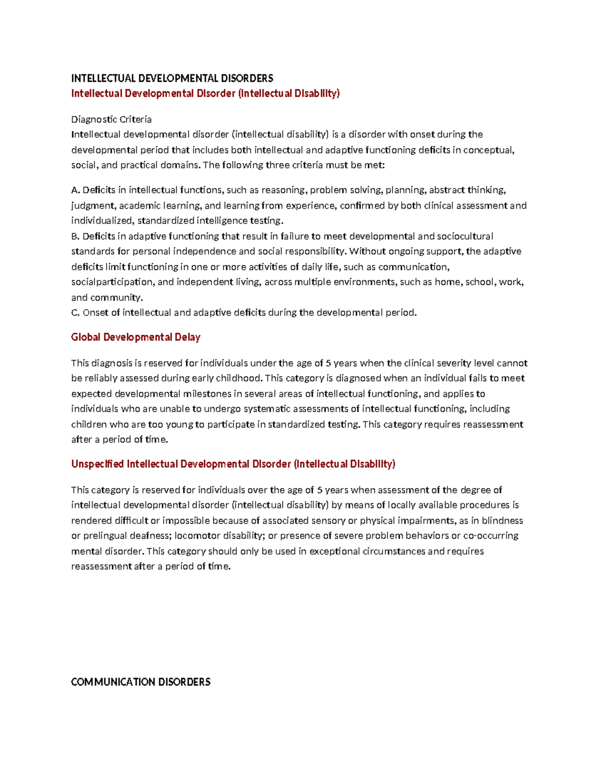 DSM 5-TR Intellectual Developmental Disorders - INTELLECTUAL ...