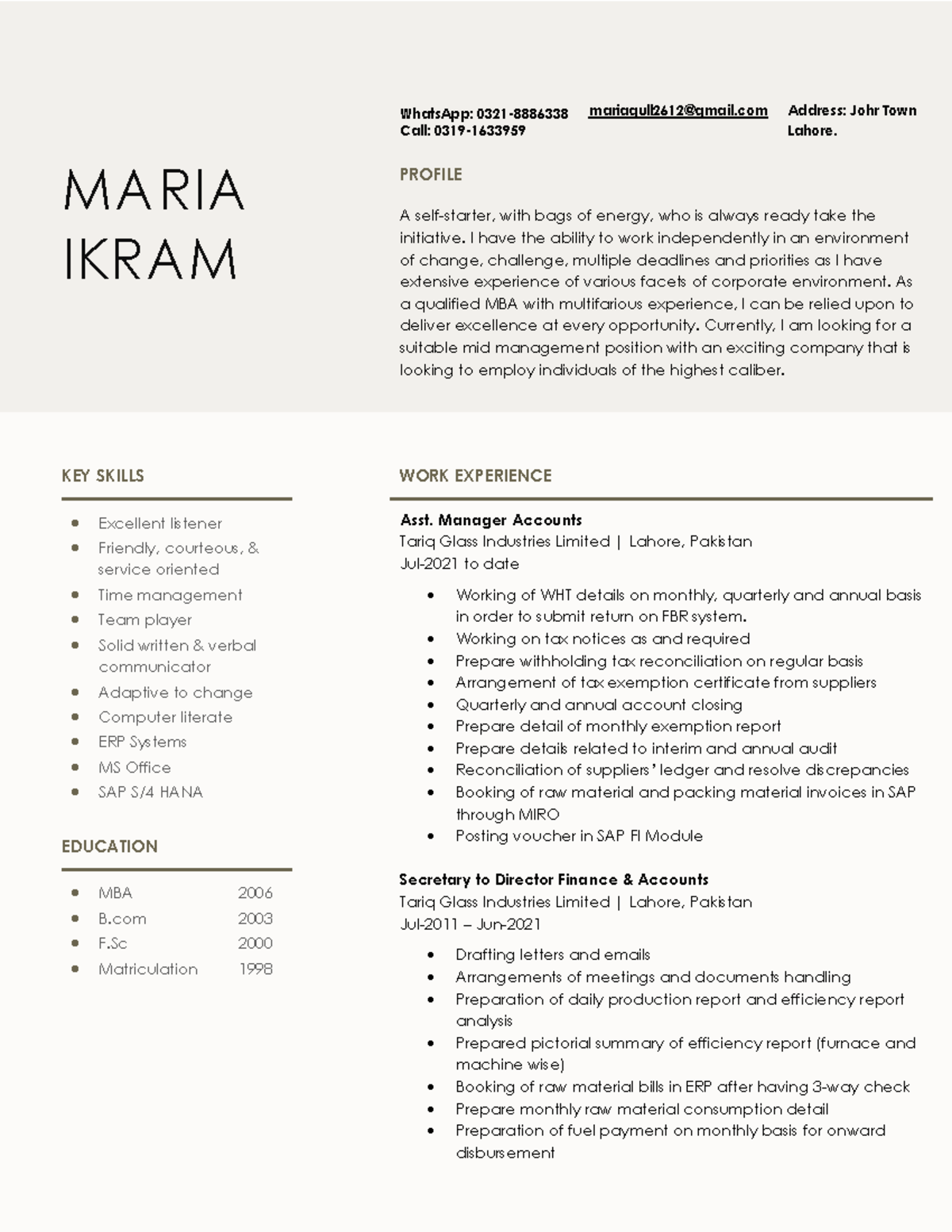 Maria Ikram - very usefull - WhatsApp: 0321 - 8886338 Call: 0319 ...