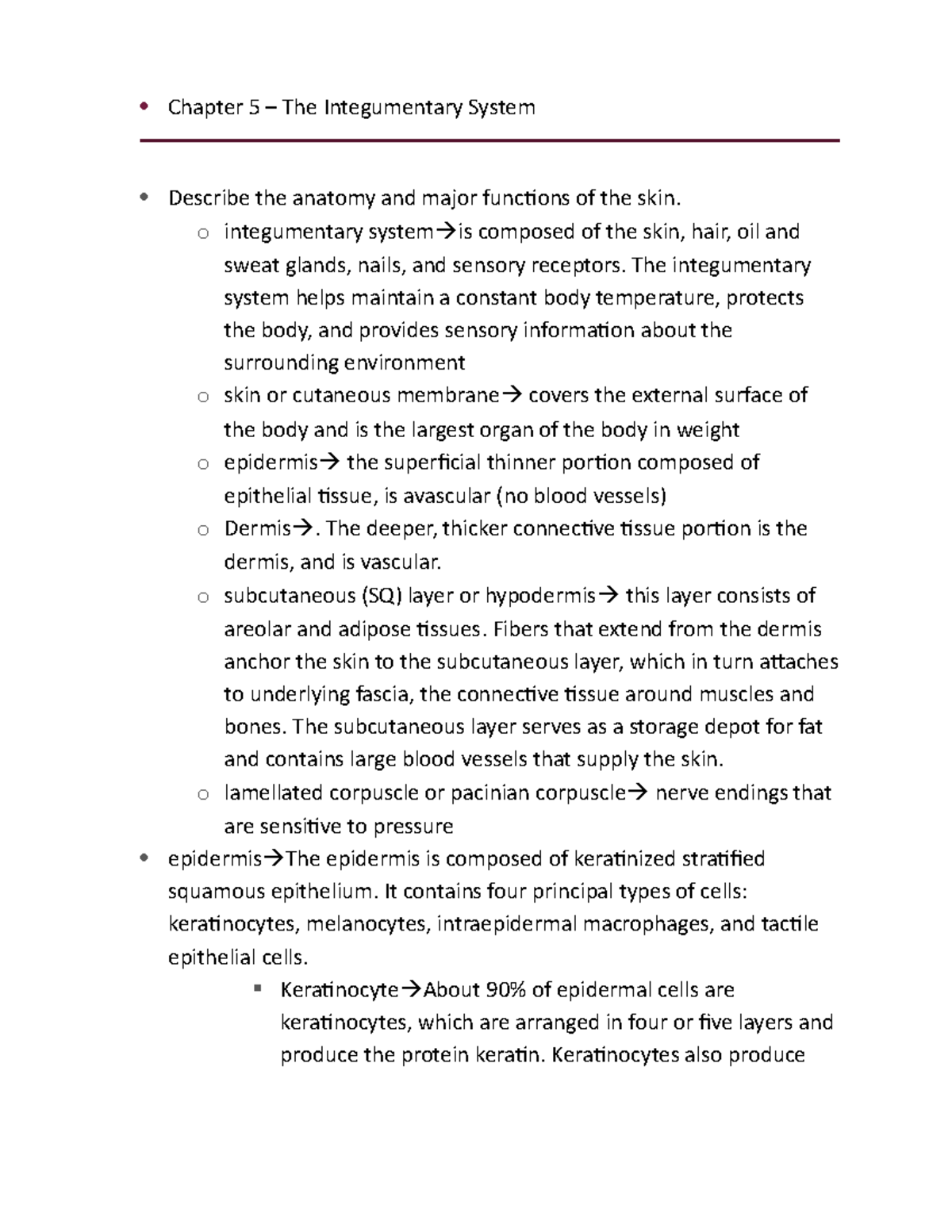 Biol235 Chapter 5 Notes and Review - Chapter 5 – The Integumentary ...