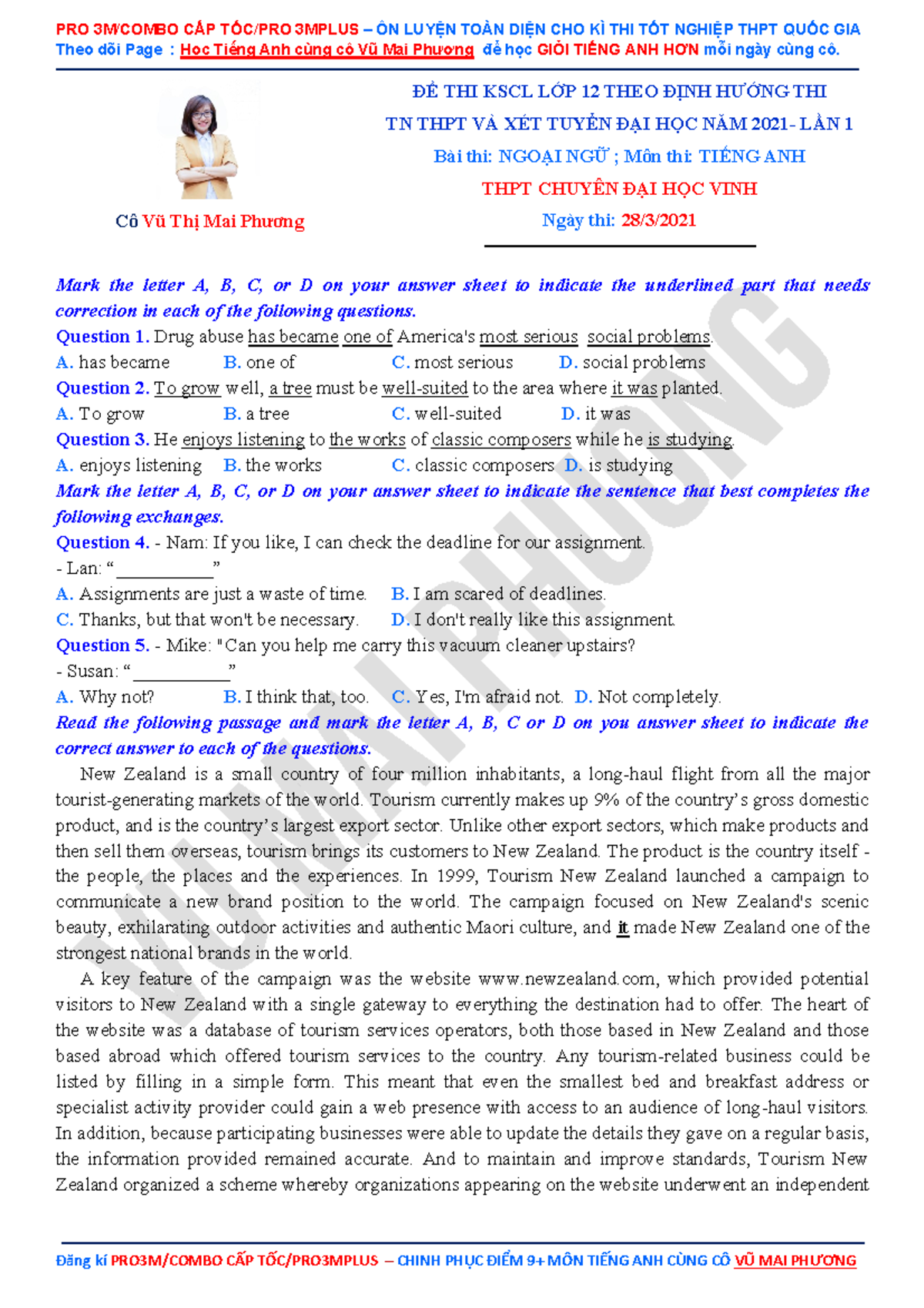 Chuyên ĐẠI HỌC VINH - đề lịch sử - Theo dıi Page : Hßc Ti¿ng Anh cùng cô Vũ Mai Phư¢ng để hßc ...