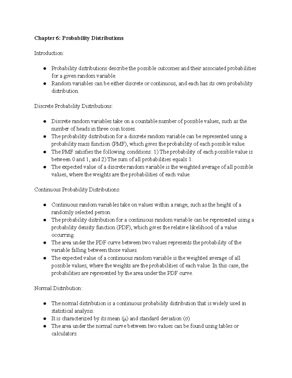STAT 100 Chapter 6 - Chapter 6: Probability Distributions Introduction ...