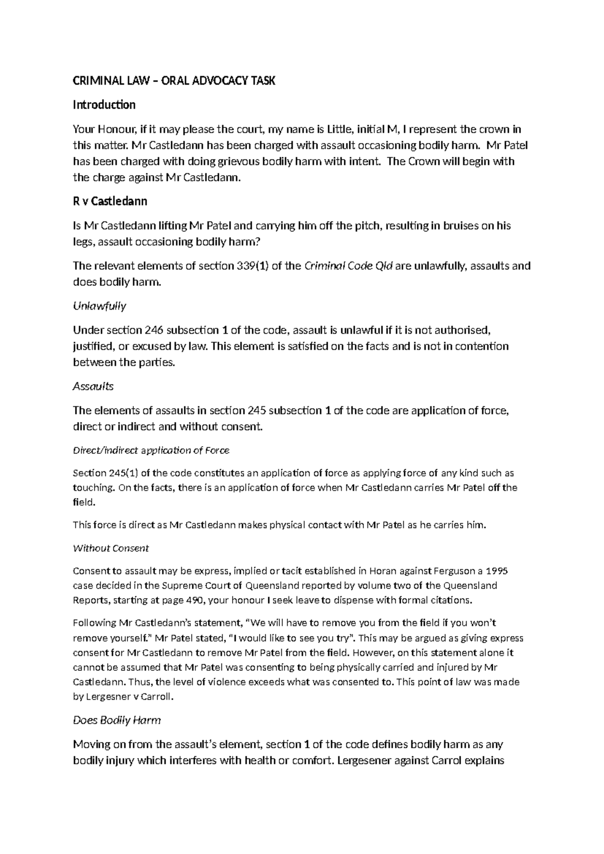 Criminal LAW ORAL Advocacy - CRIMINAL LAW – ORAL ADVOCACY TASK ...