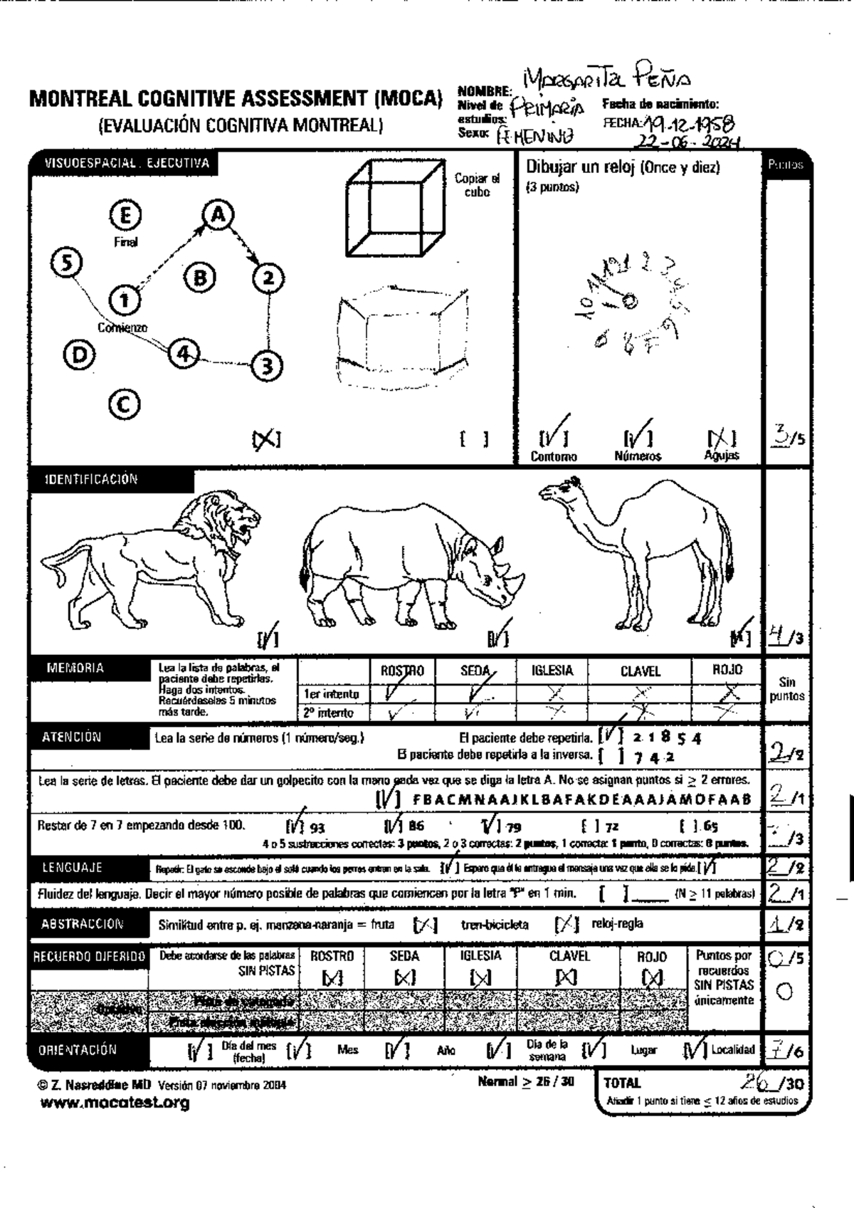 TES DE MOCA - Neuropsicología - MARGARITA PENA MONTREAL COGNITIVE ...